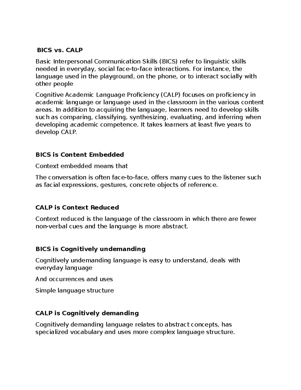 BICS vs Calps Teaching and Assessment of Macroskills - BICS vs. CALP ...