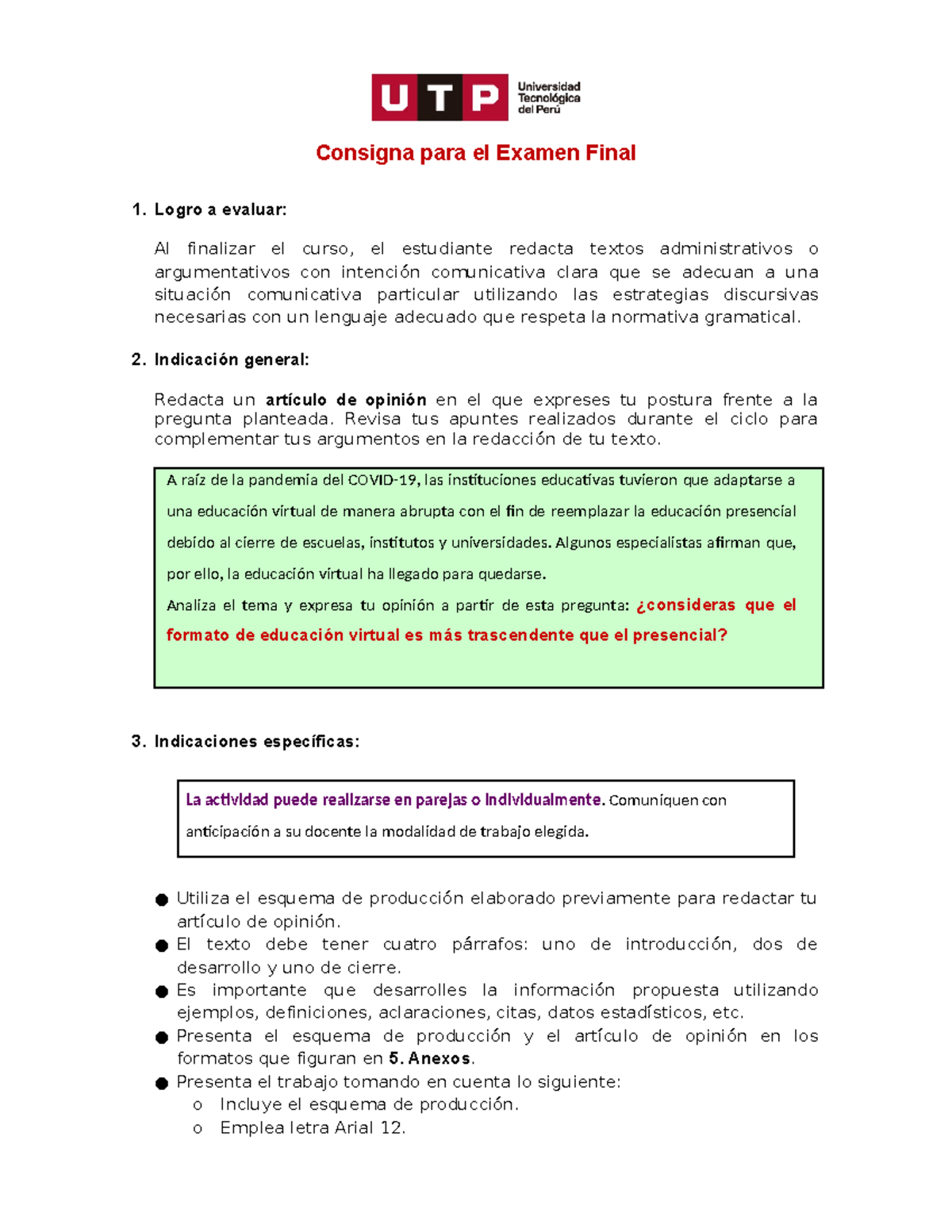 Examen final CRT2 semana 18 - Consigna para el Examen Final 1. Logro a evaluar: Al finalizar el ...