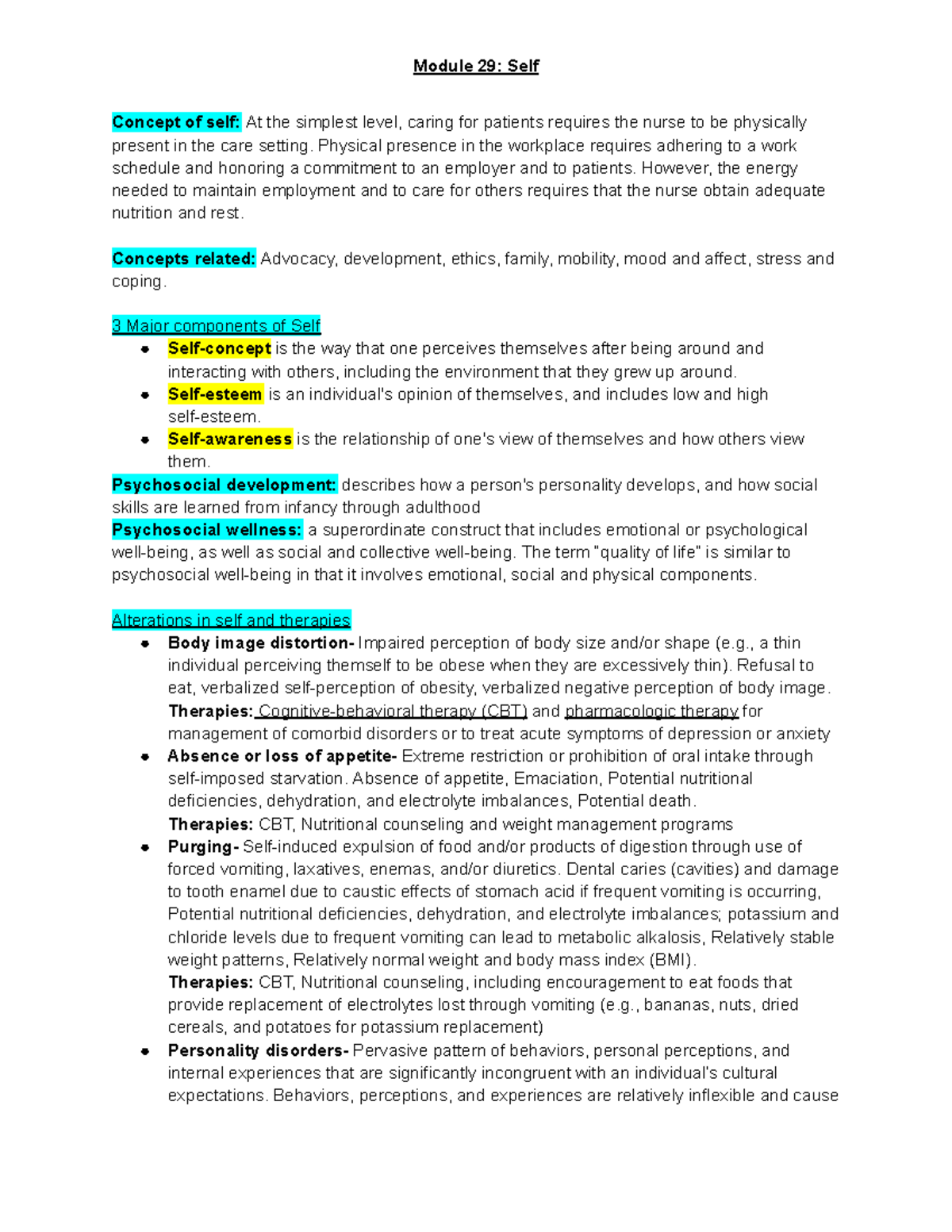 Module 29 Self - Study guide - Module 29: Self Concept of self: At the ...