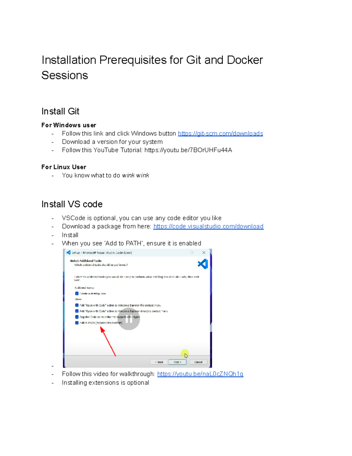 Installation Prerequisites for Git and Docker Sessions - Installation ...