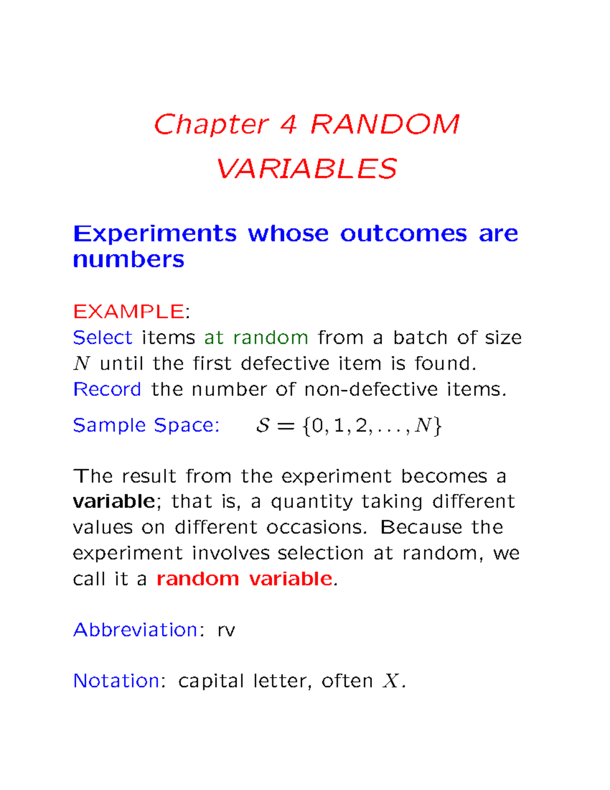 Chapters 3-4 - Chapter 4 RANDOM VARIABLES Experiments whose outcomes ...