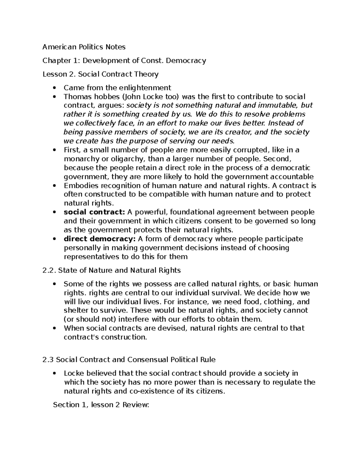 American Politics Notes - American Politics Notes Chapter 1 ...