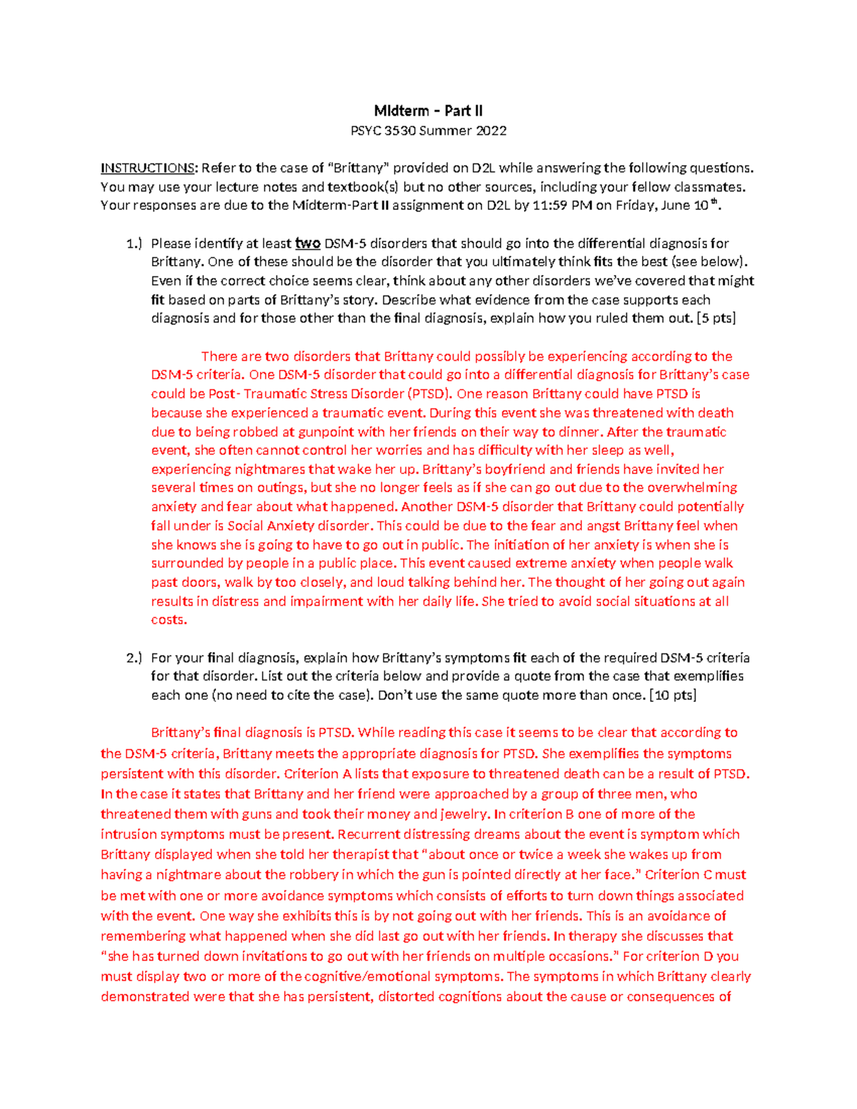 Midterm Questions Summer 2022 - Midterm – Part II PSYC 3530 Summer 2022 INSTRUCTIONS: Refer to ...