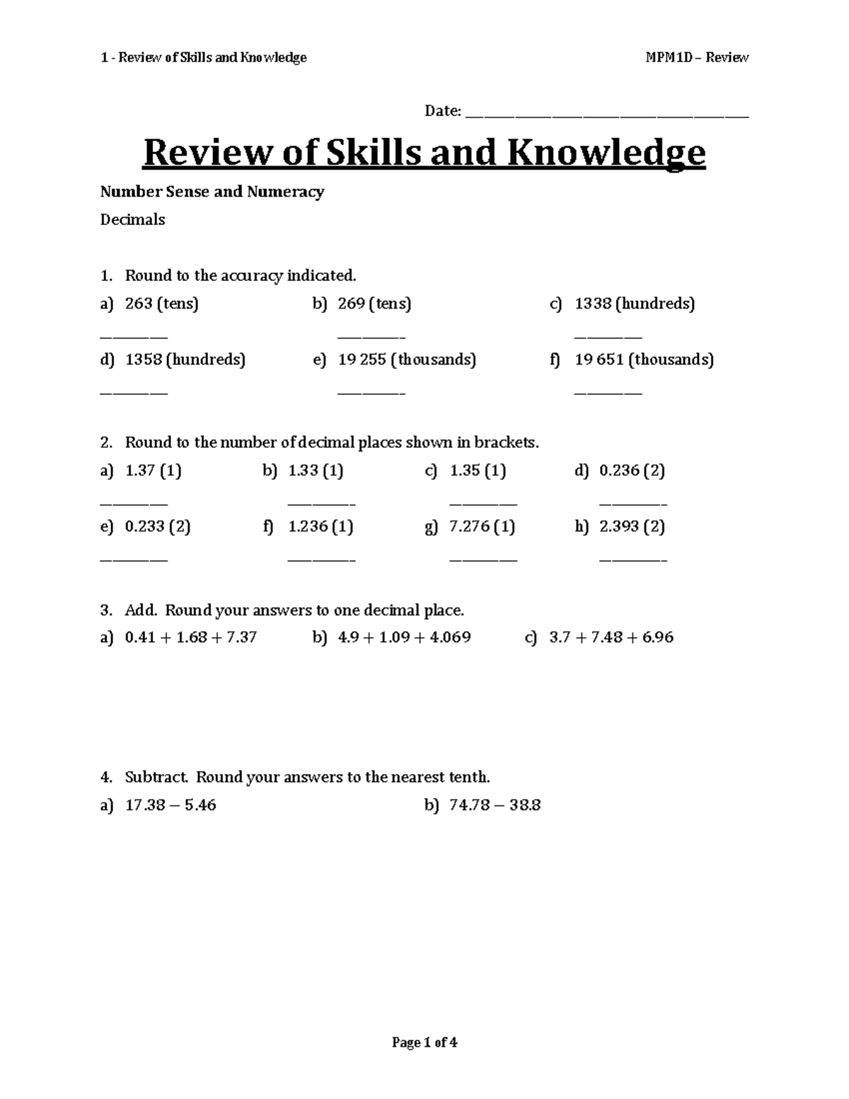 01 Review Of Skills And Knowledge Date 01-review-of-skills-and-knowledge-date