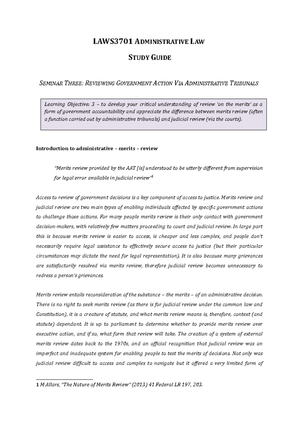 Week 3 Learning Guide and seminar questions - LAWS3701 ADMINISTRATIVE ...