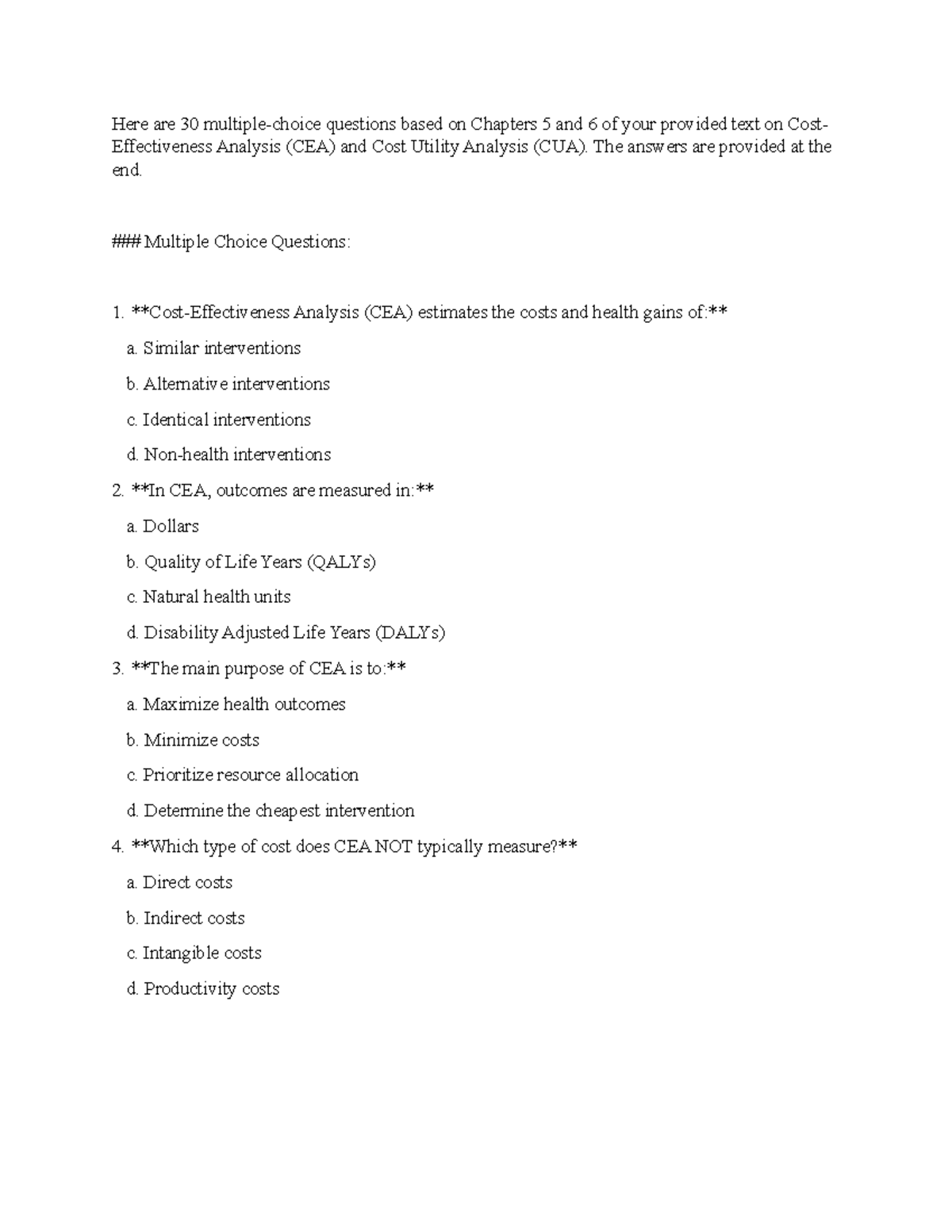 Q2 - Question - Here are 30 multiple-choice questions based on Chapters ...