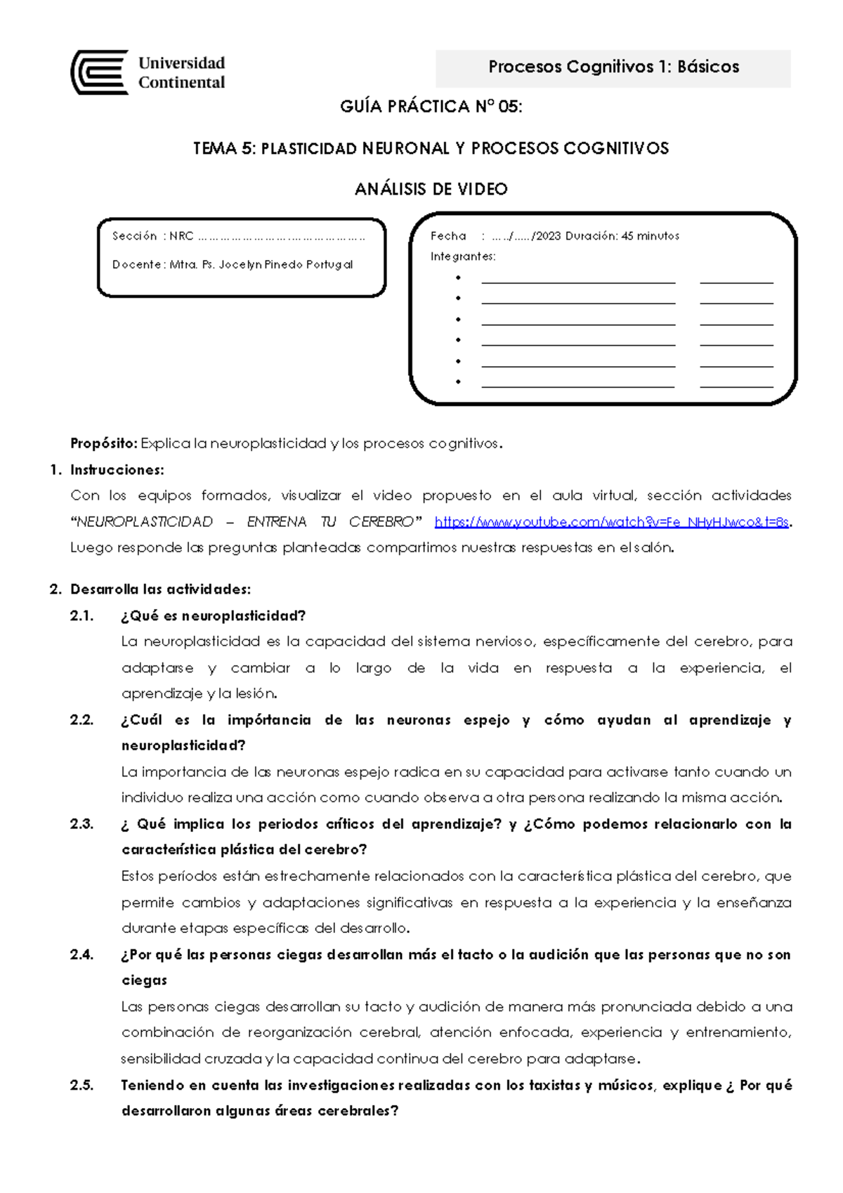 GUÍA Práctica N°5 - Procesos cognitivos - Procesos Cognitivos 1: B·sicos GUÕA PR¡CTICA N∞ 05 ...