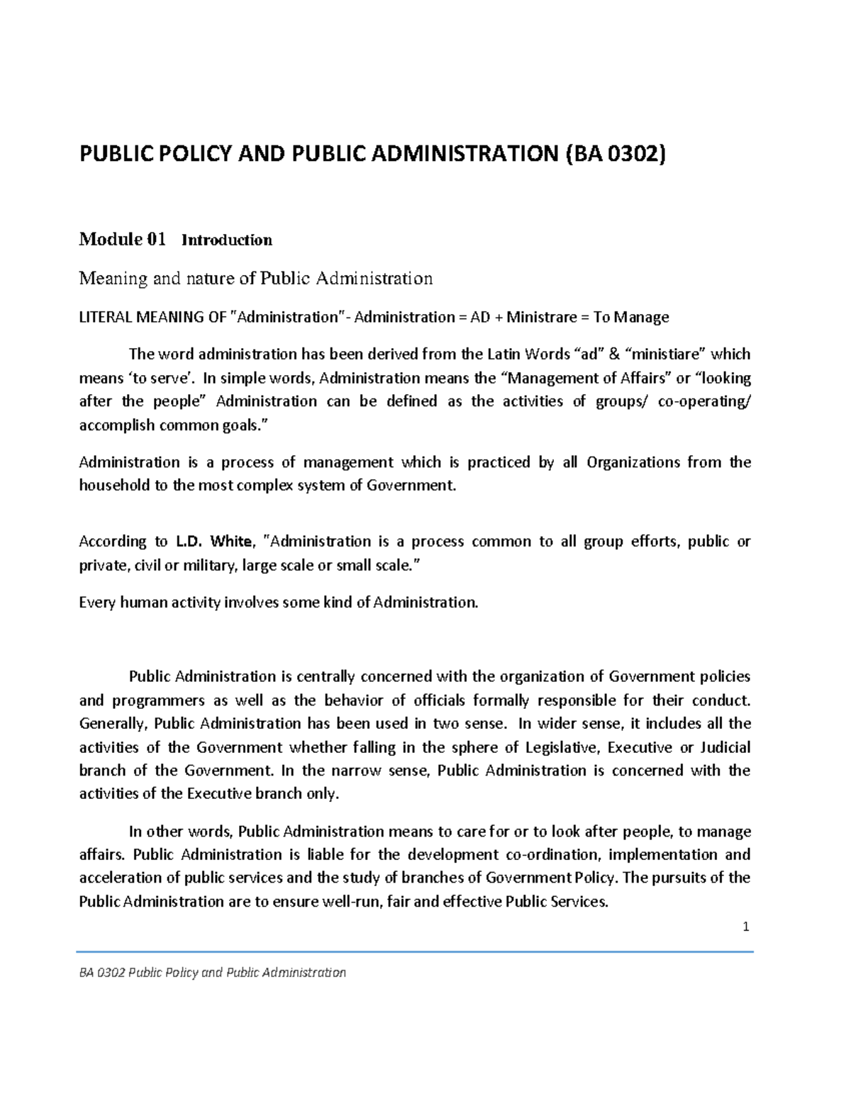 Public Policy AND Public Administration module 1 - 1 PUBLIC POLICY AND ...