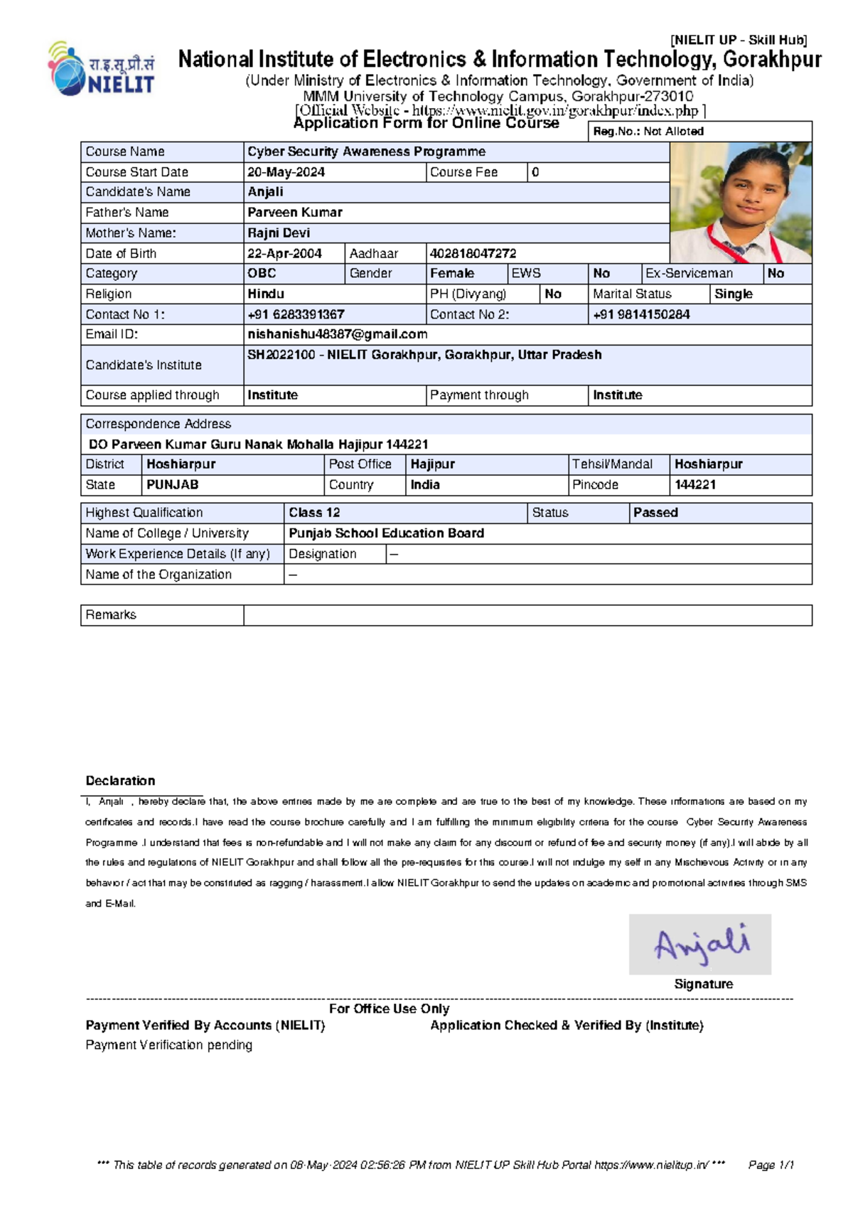 12614-Anjali Application - [NIELIT UP - Skill Hub] Application Form for ...