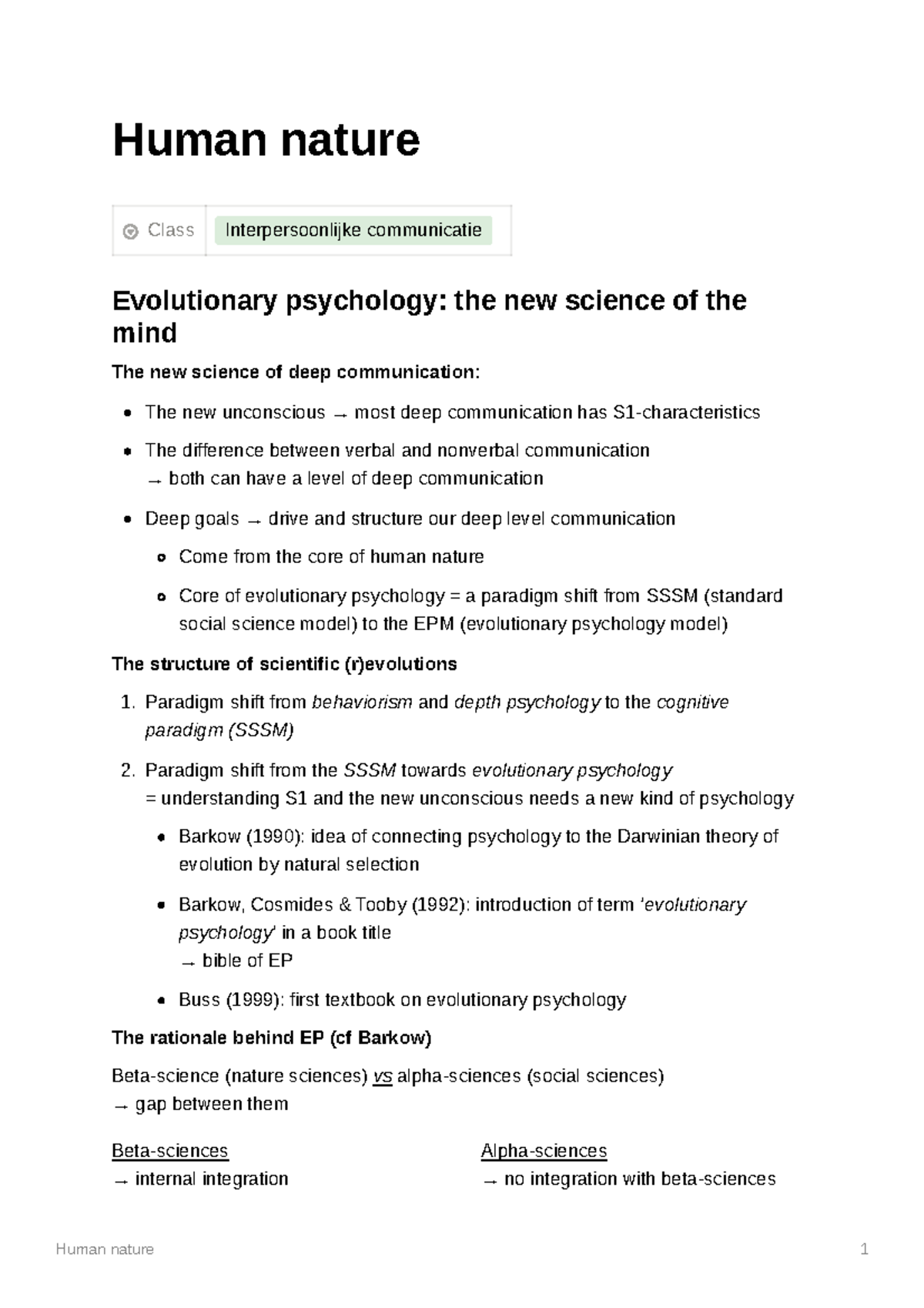 IPC H1: Human nature - Interpersoonlijke communicatie - UGent - Studocu