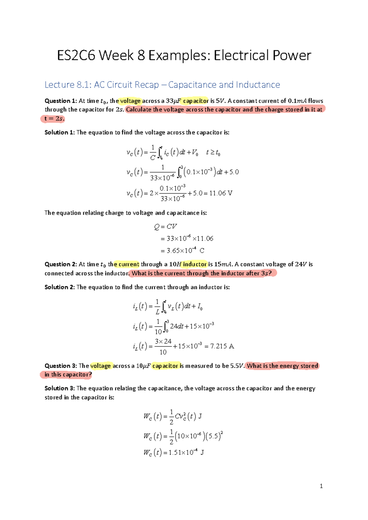 ES2C6 Week 8 Examples - CQWQWCWAq - ES2C6 Week 8 Examples: Electrical ...