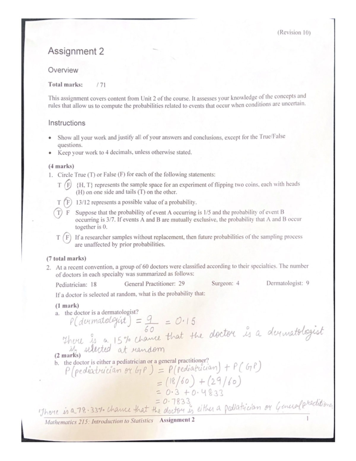 Assigment 2 Completed - 100%. Correct - Math 215 - Studocu