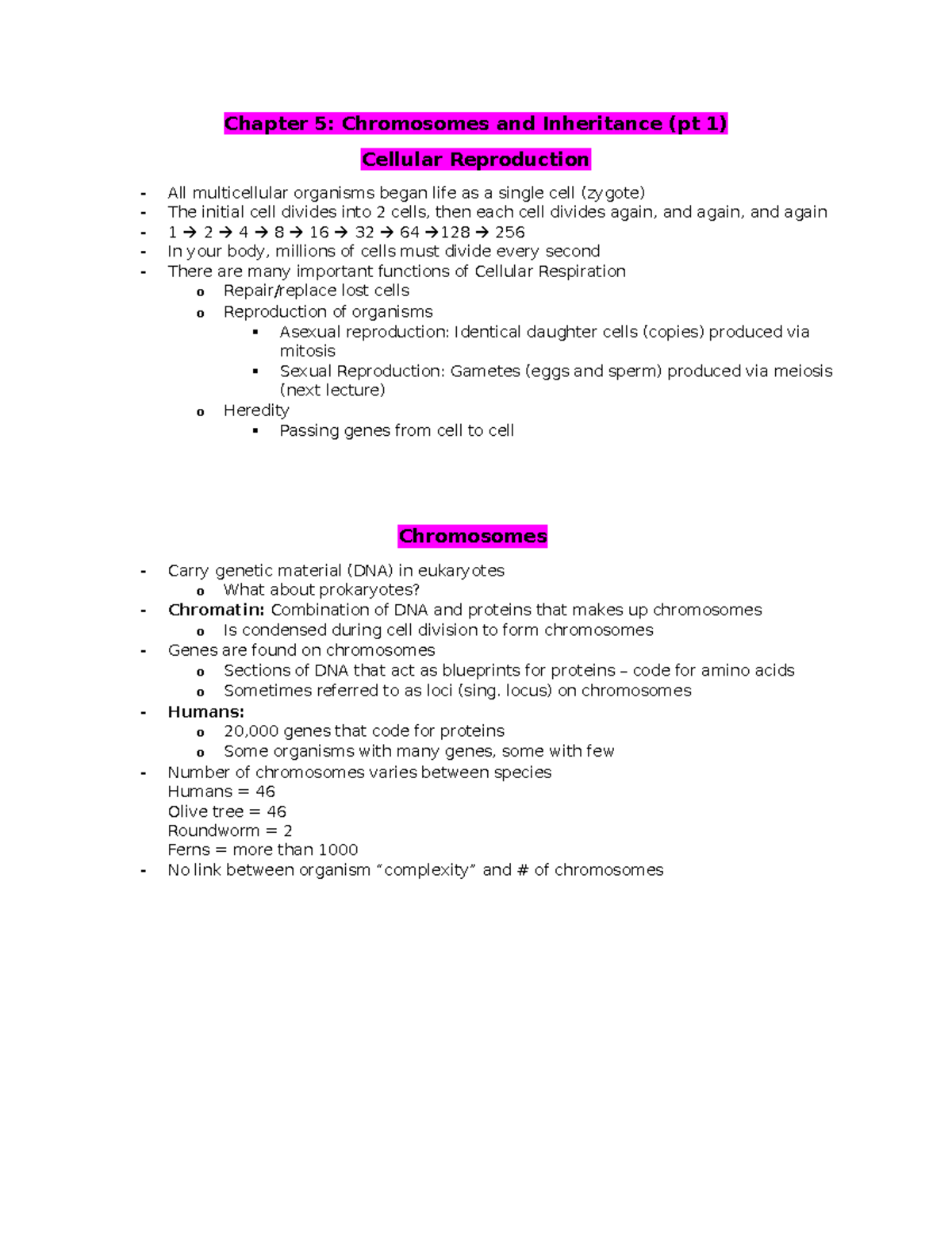 Unit 2 Biology Notes - Joycelynn Parr - Chapter 5: Chromosomes and ...
