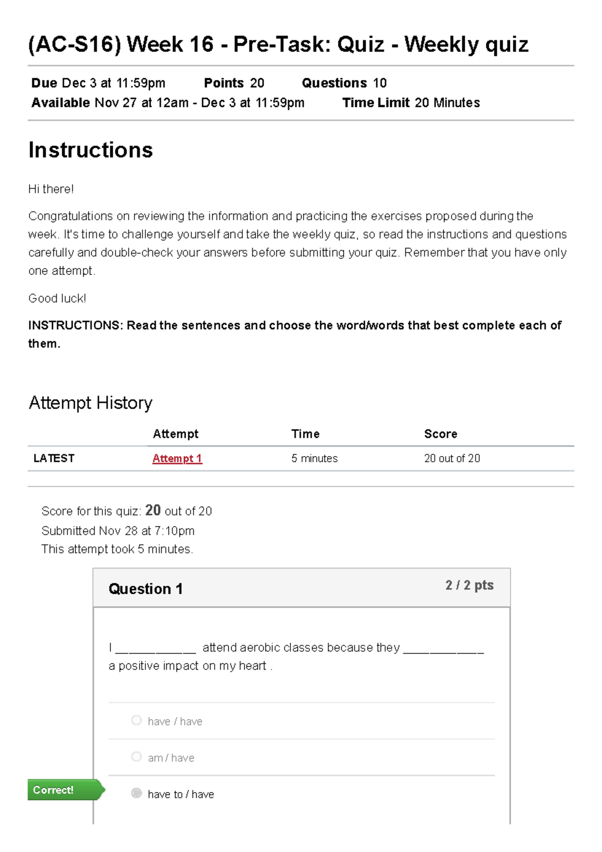 (AC-S16) Week 16 - Pre-Task Quiz - Weekly quiz Ingles IV - (AC-S16 ...