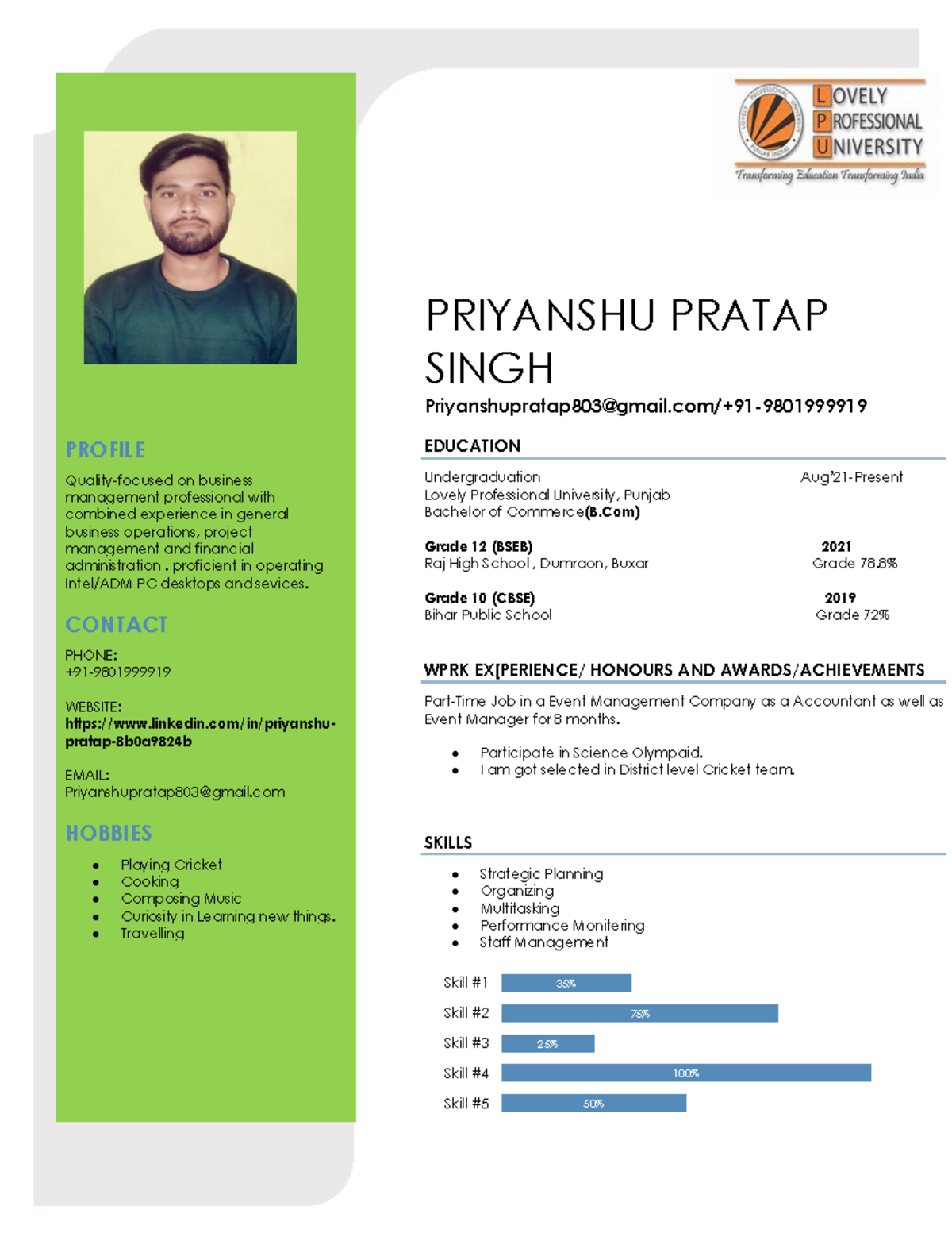 Priyanshu pratap singh com - PRIYANSHU PRATAP SINGH Priyanshupratap803@gmail/+91- PROFILE - Studocu