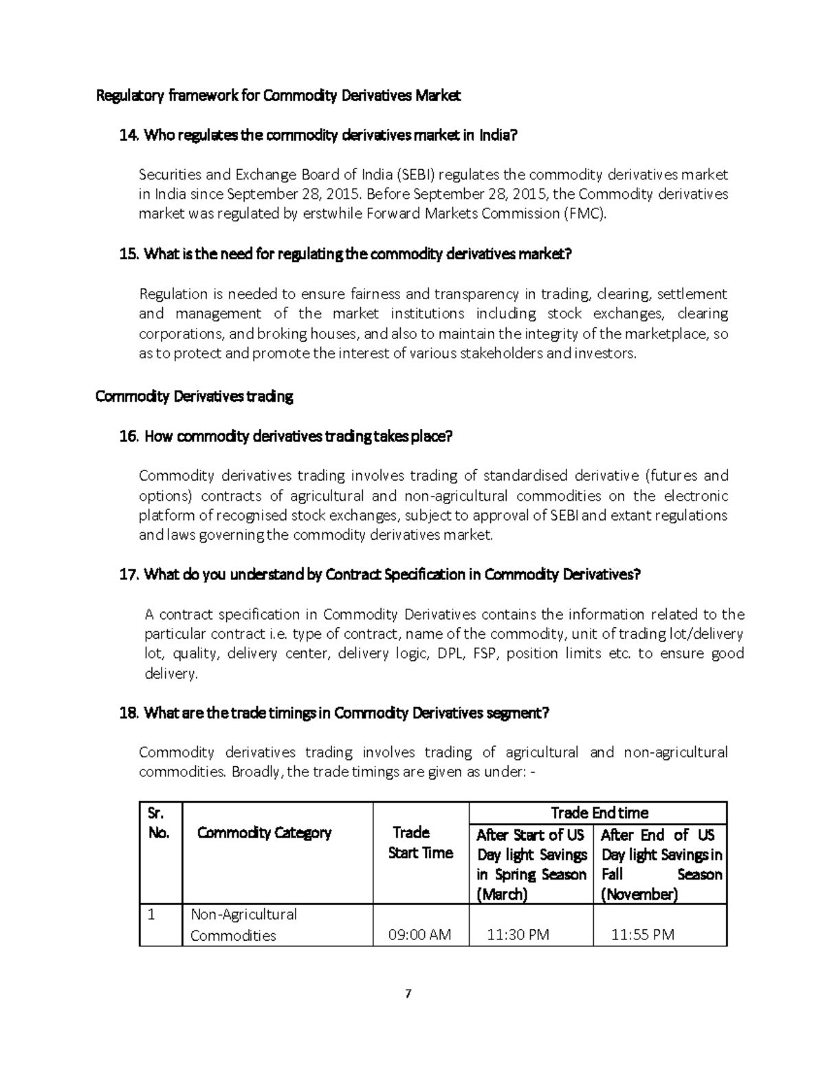 FAQ on Commodity derivatives-4 - 7 Regulatory framework for Commodity ...