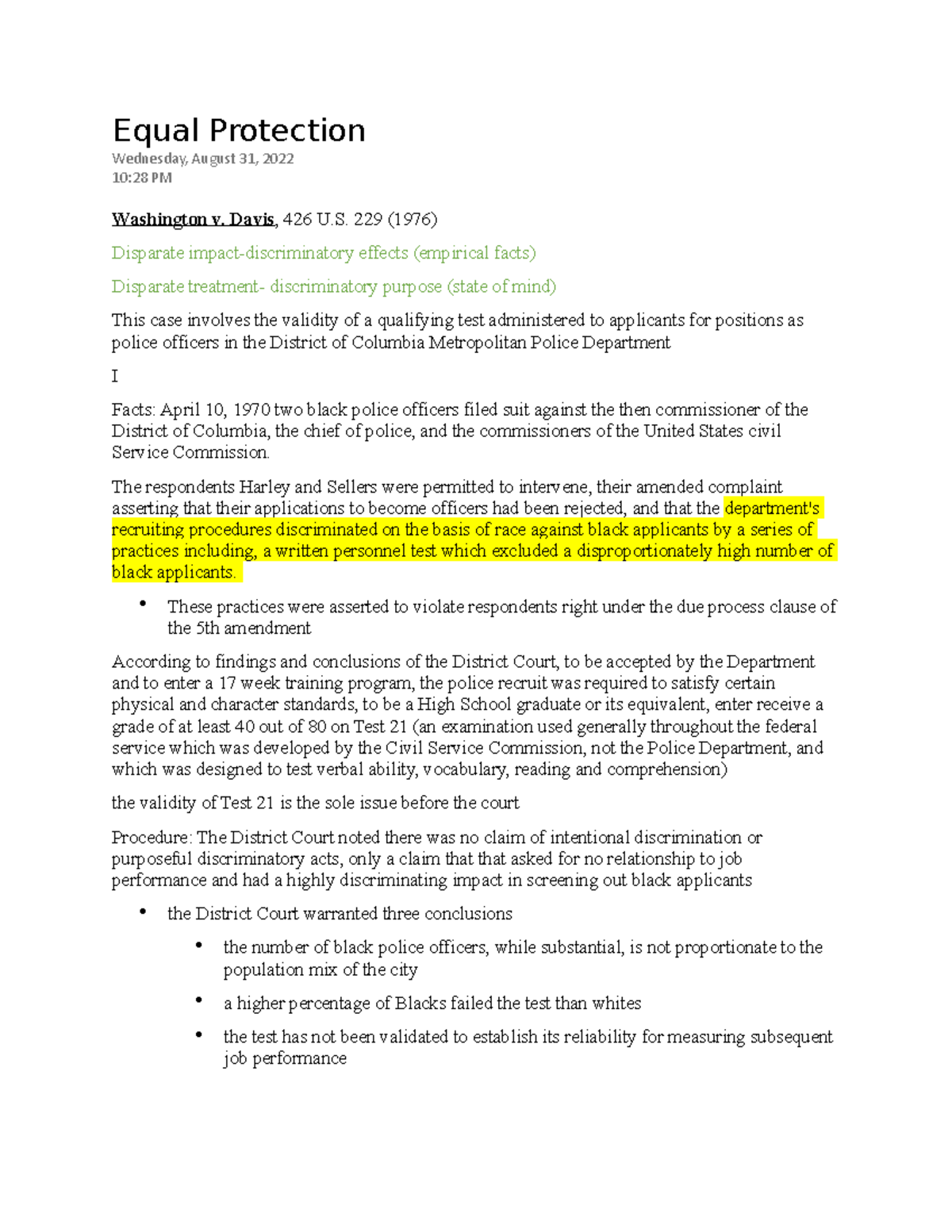 Equal Protection - Lecture notes from Police Accountability taught by ...