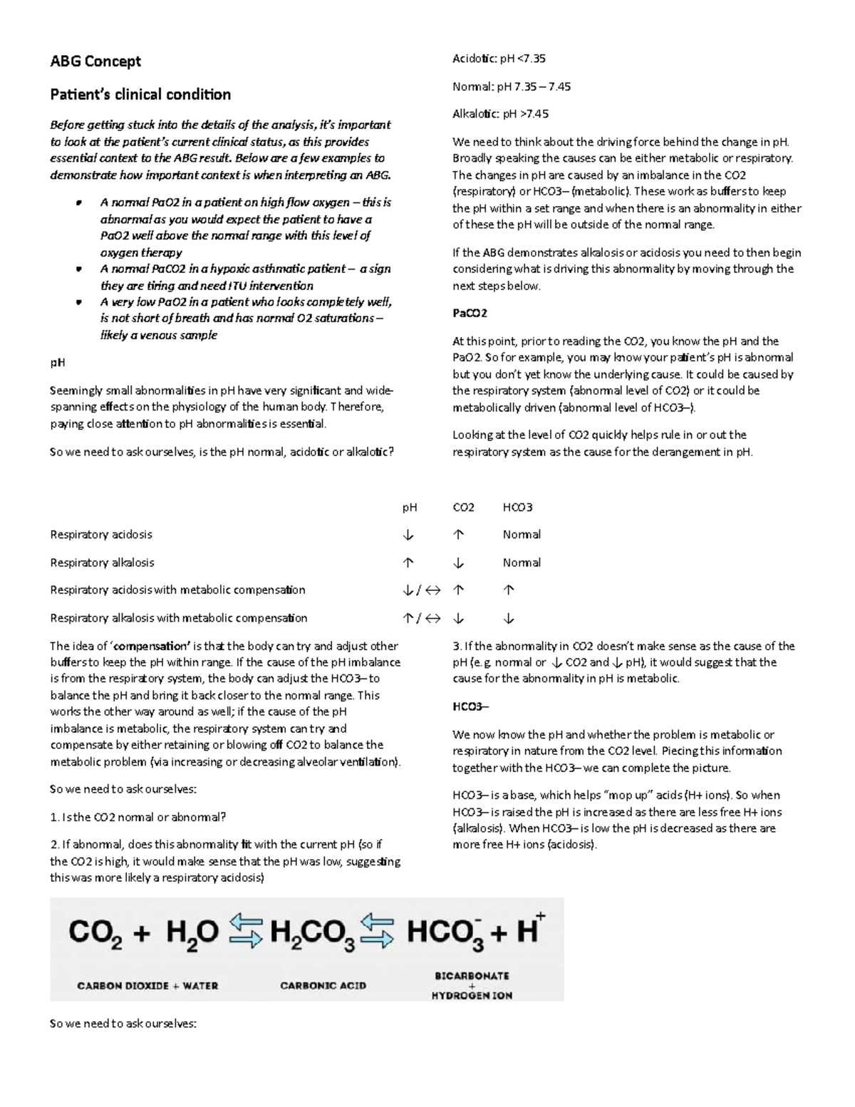 ABG - Summary of ABG for easy understanding - ABG Concept Acidotic: pH ...