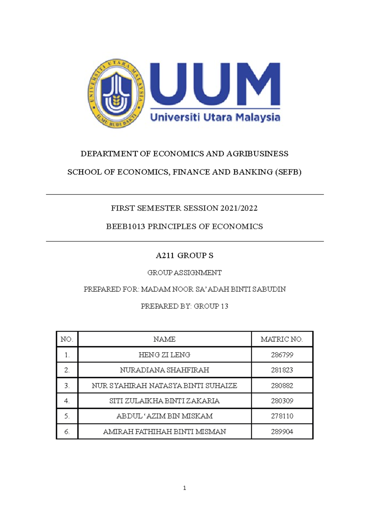 Assignment Principle of Economics - DEPARTMENT OF ECONOMICS AND ...