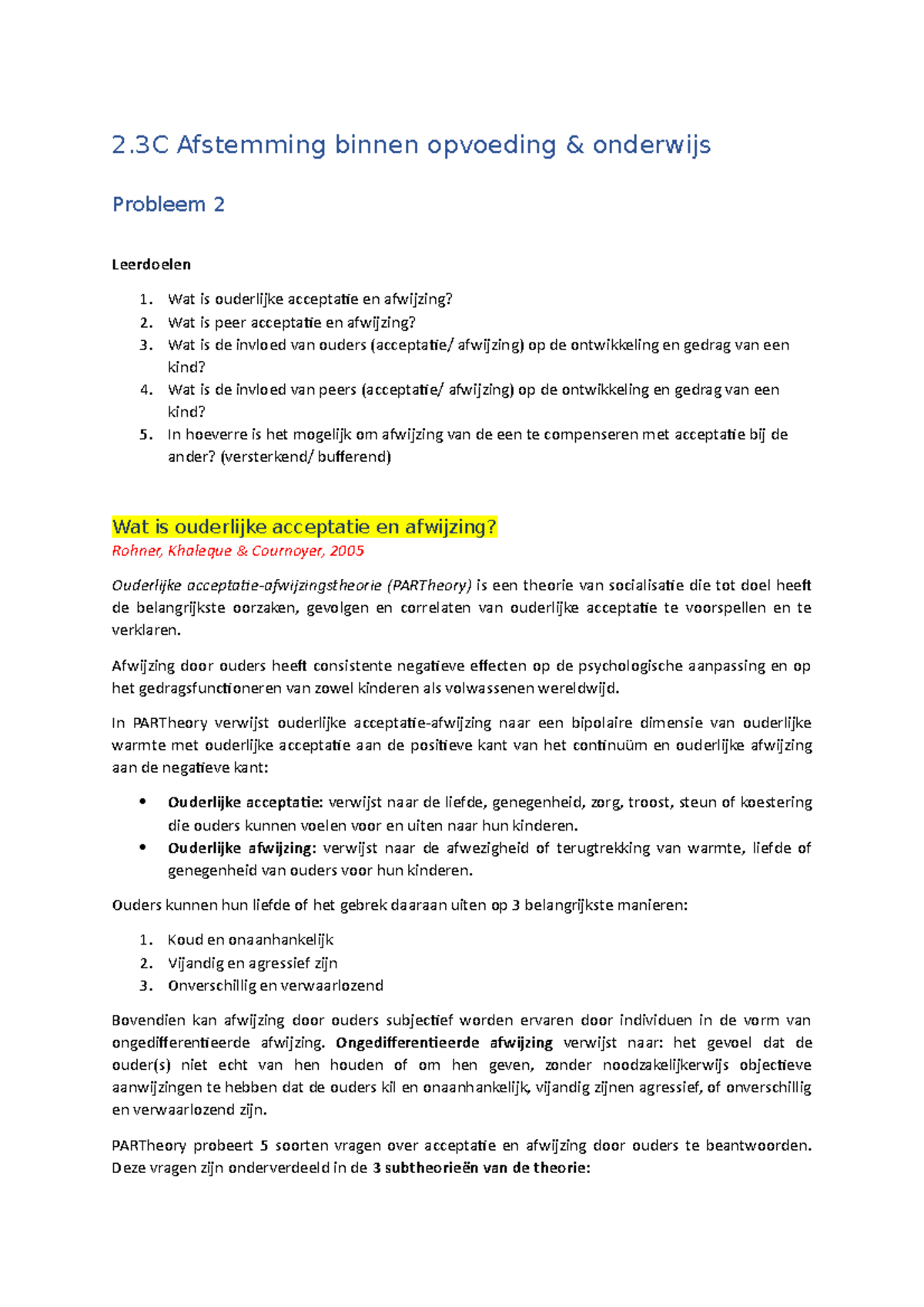 2.3 Afstemming binnen opvoeding en onderwijs - probleem 2 - 2 ...