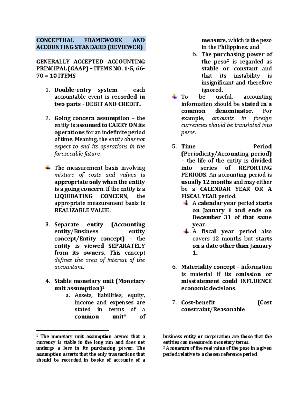 Cfas Reveiwer Summary Conceptual Framework And Accounting Standards