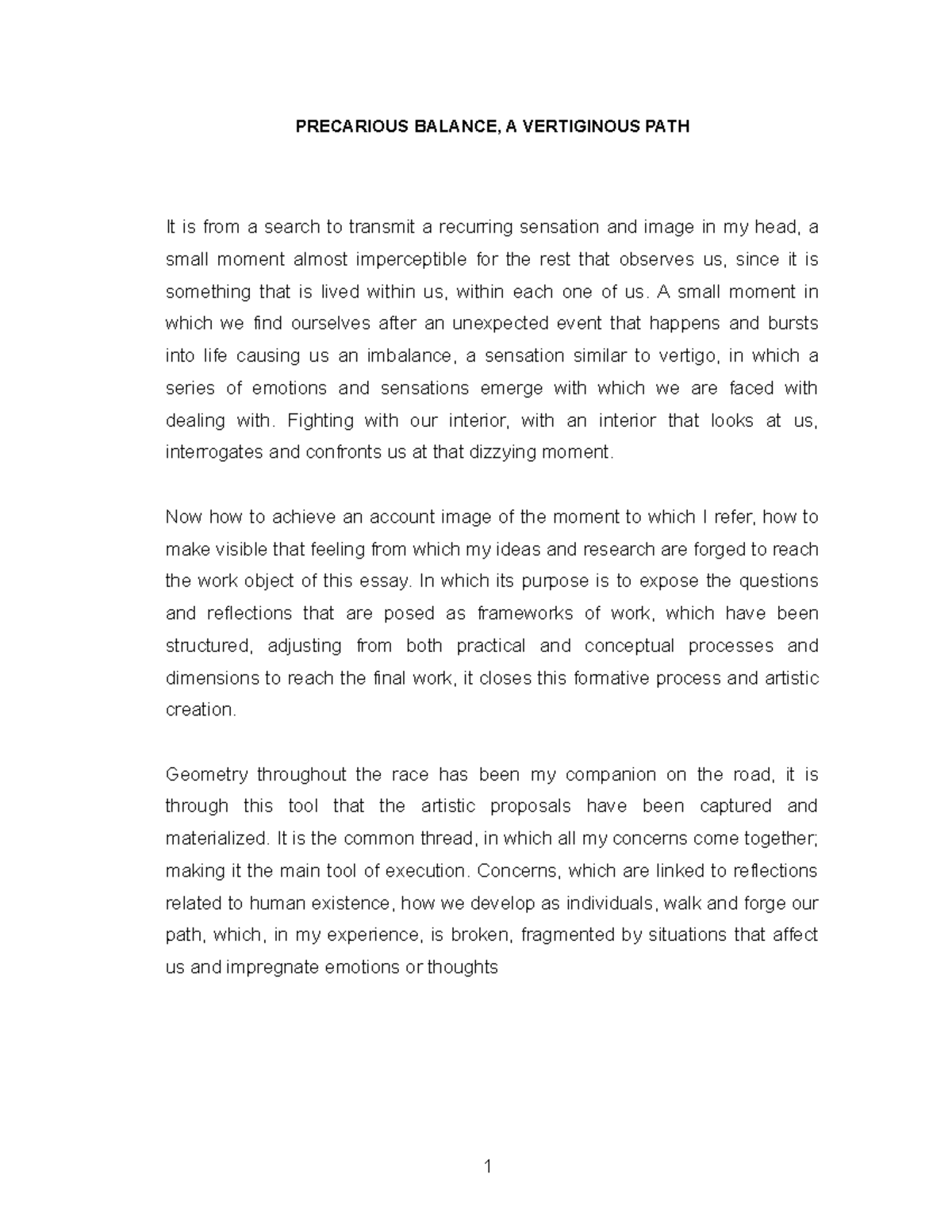 Precarious Balance, A Vertiginous PATH - 1 PRECARIOUS BALANCE, A ...