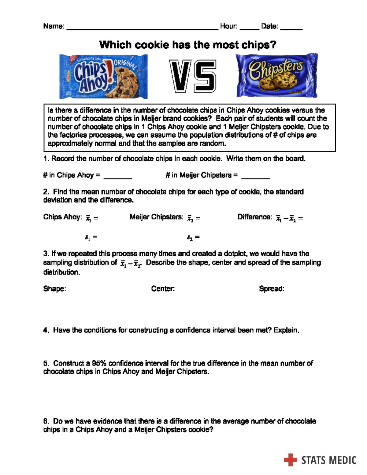 U7D02 Confidence Interval for a Difference of Means (Chocolate Chips) a ...