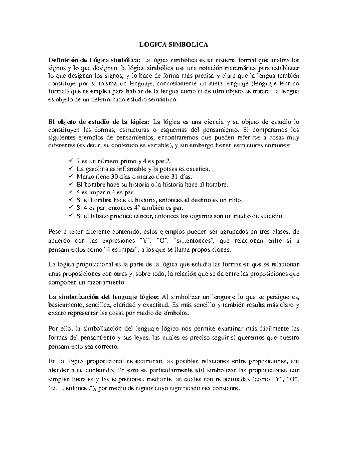 Lógica simbolica resumen - LOGICA SIMBOLICA Definición de Lógica ...