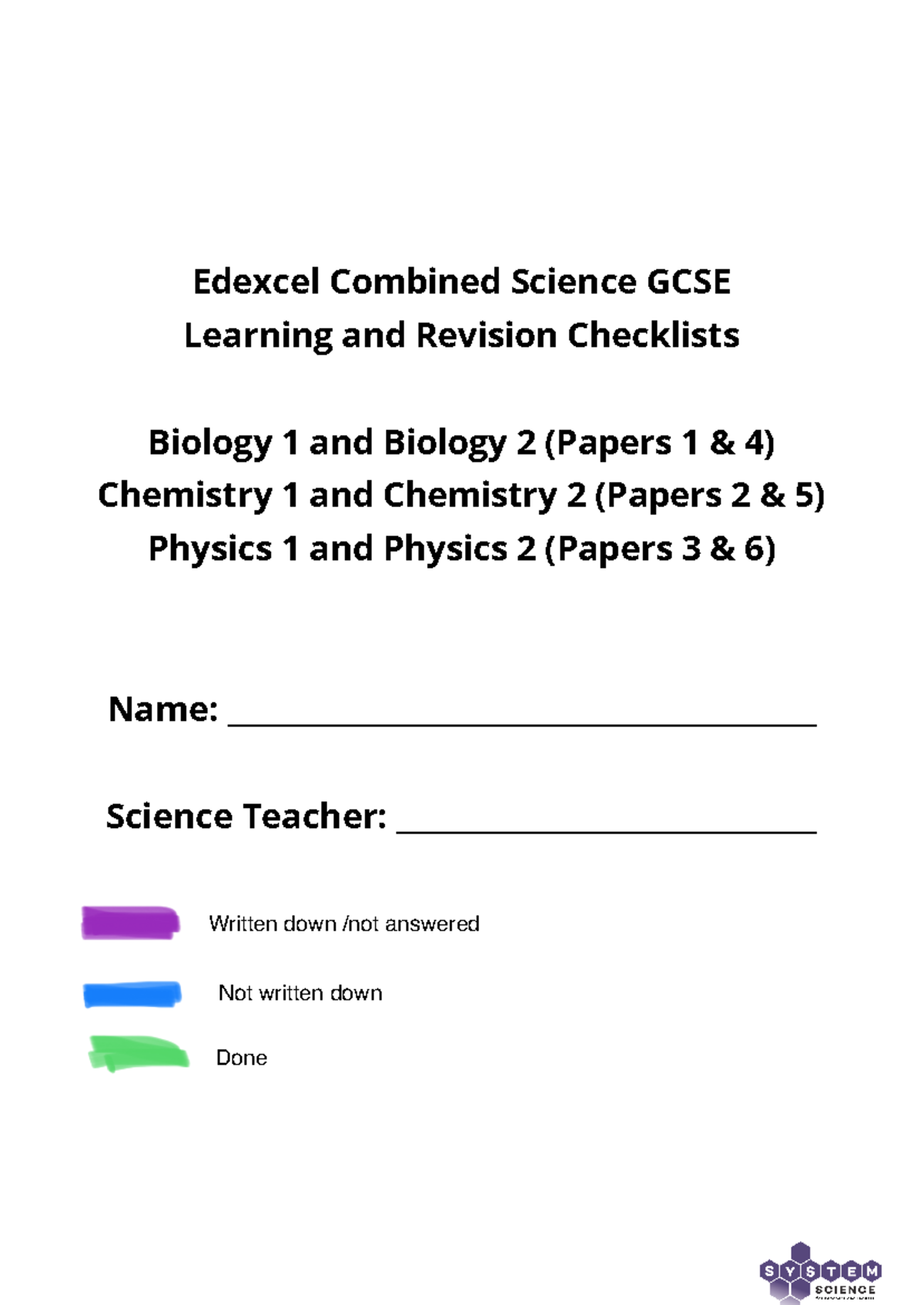 Comb Sci-Checklist-Booklet 2 - Edexcel Combined Science GCSE Learning ...