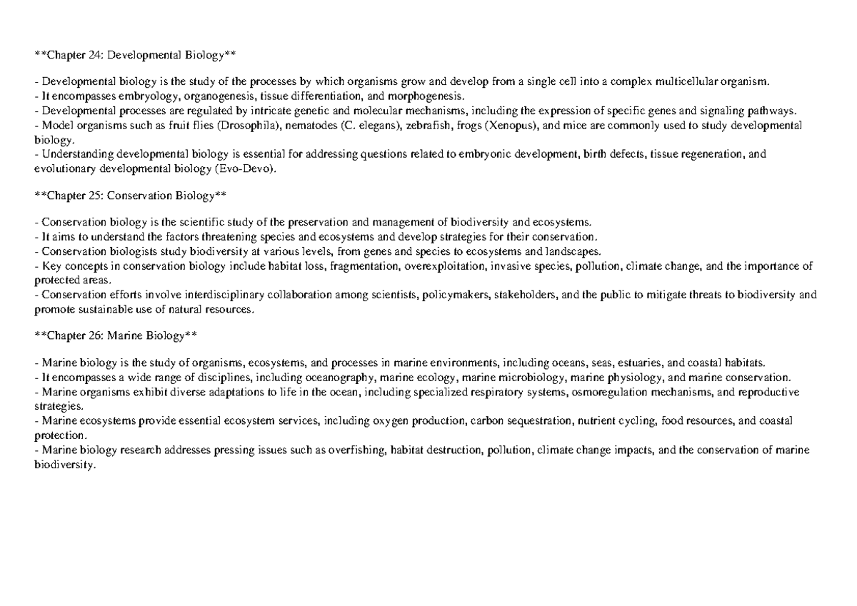 Bio1140 Notes 1 - Chapter 24: Developmental Biology Developmental ...