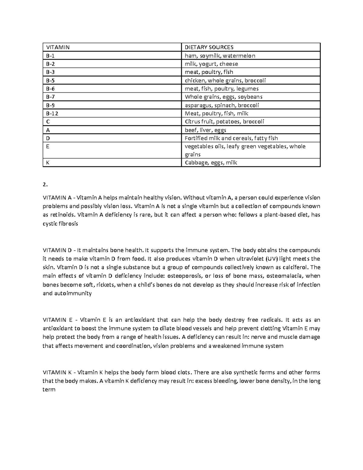 Vitamins - Reflection Paper Thebillionaire - VITAMIN DIETARY SOURCES B ...