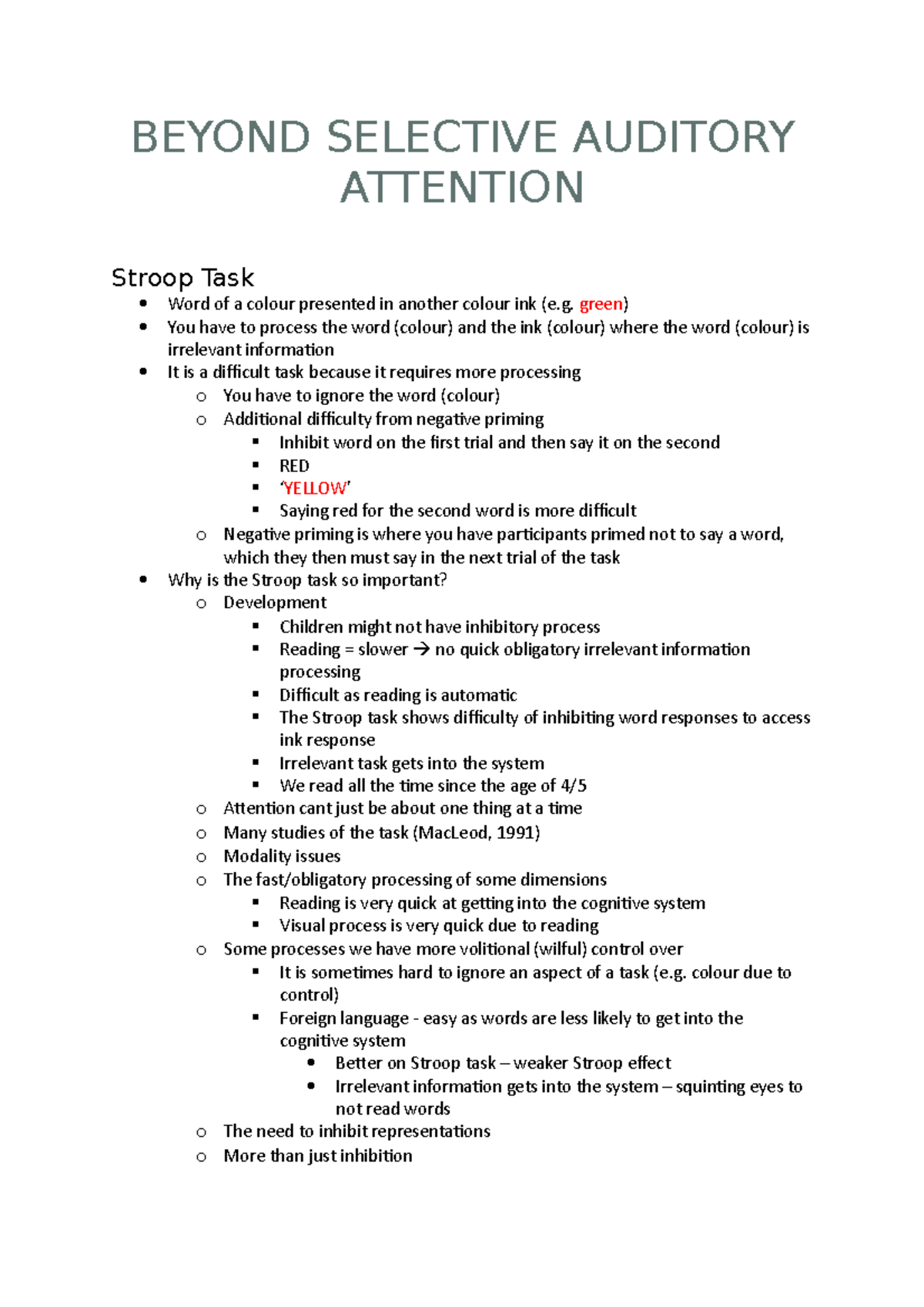 Beyond Selective Attention - BEYOND SELECTIVE AUDITORY ATTENTION Stroop ...