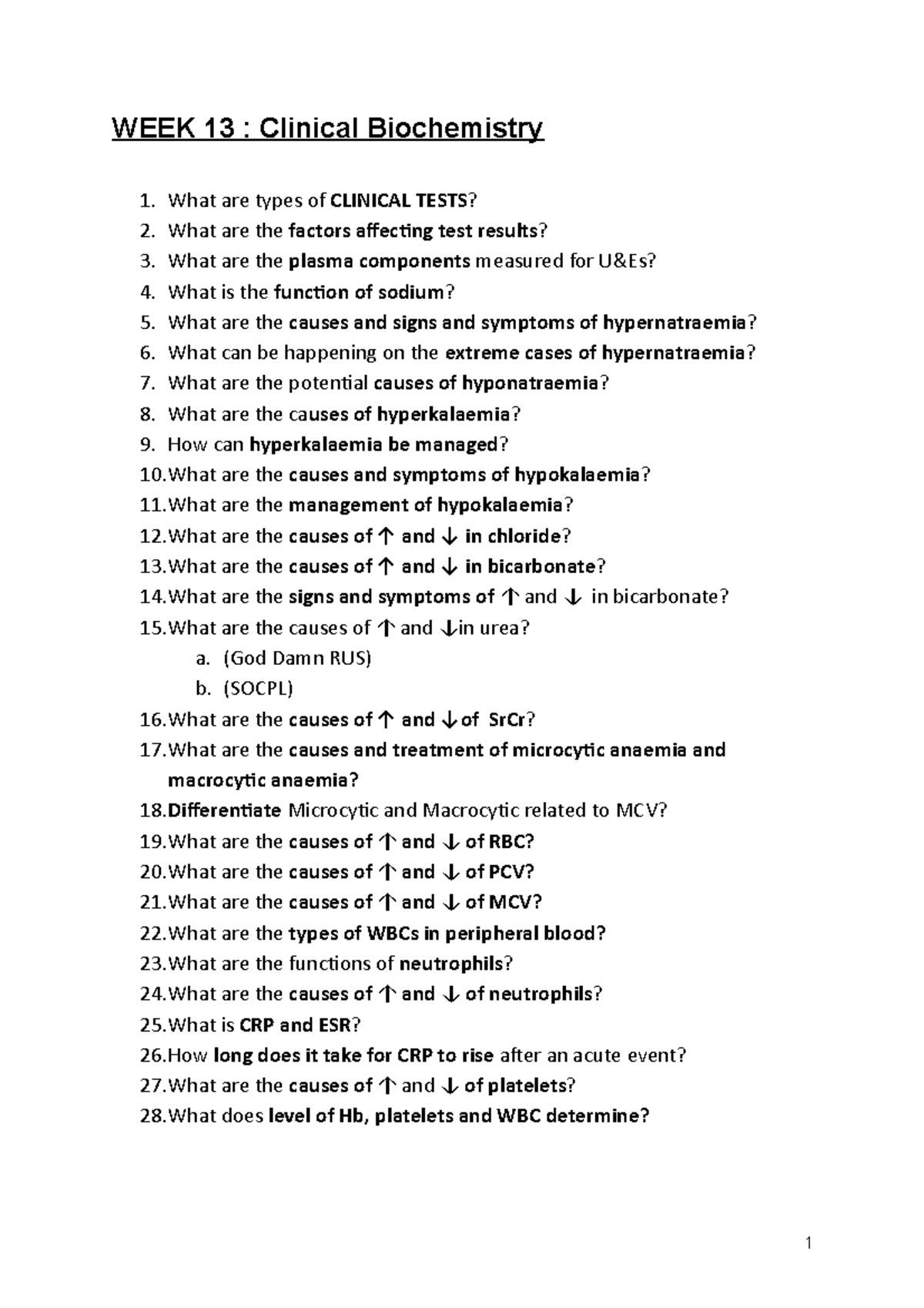 WEEK 13 Clinical Biochemistry - WEEK 13 : Clinical Biochemistry What ...
