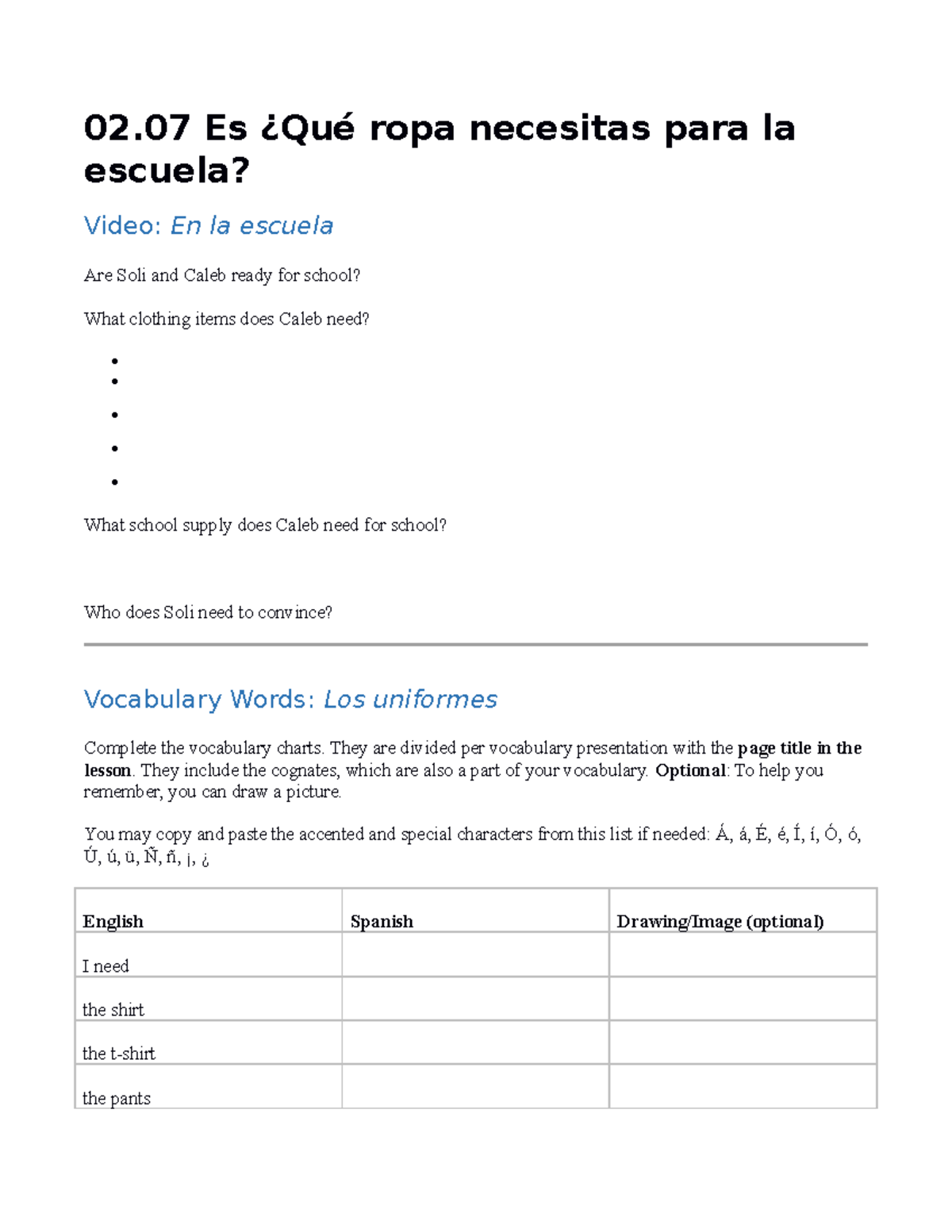 02.07Qué ropa necesitas para la escuela - 02 Es ¿Qué ropa necesitas ...