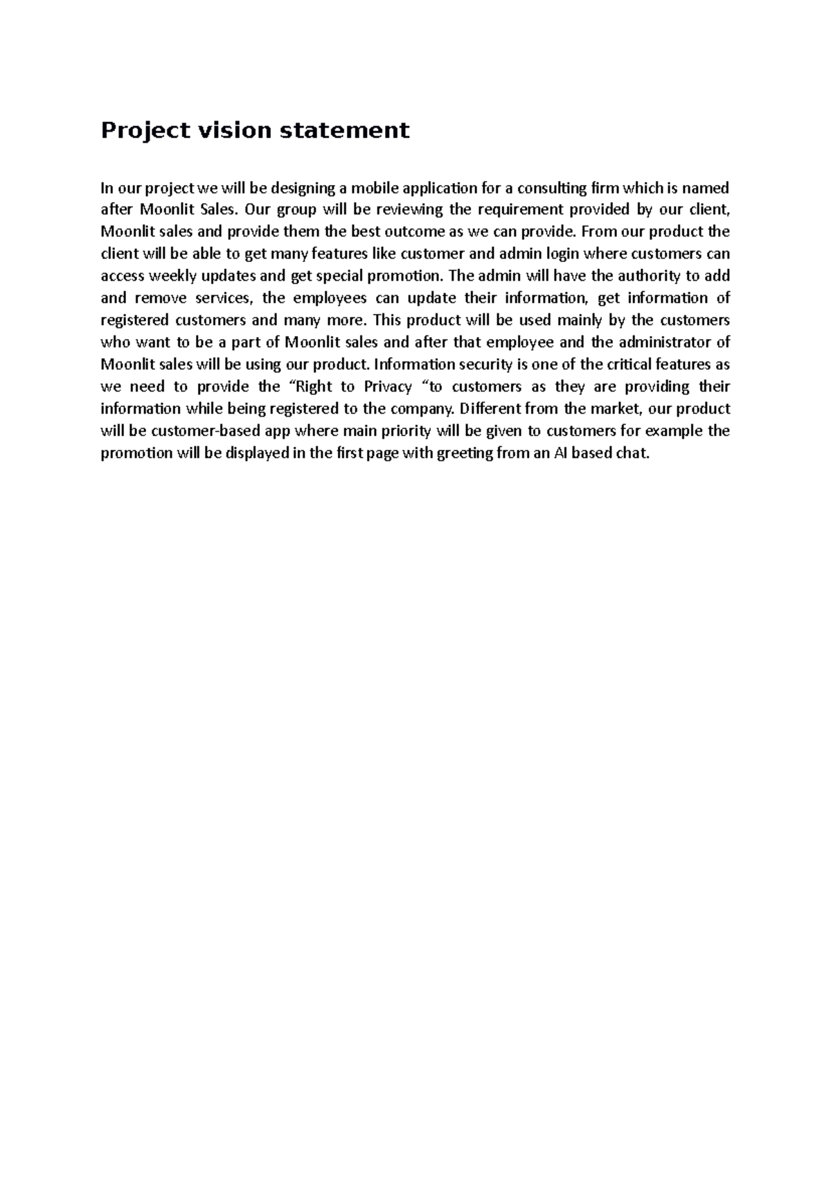 Project vision statement with user experience - Project vision ...