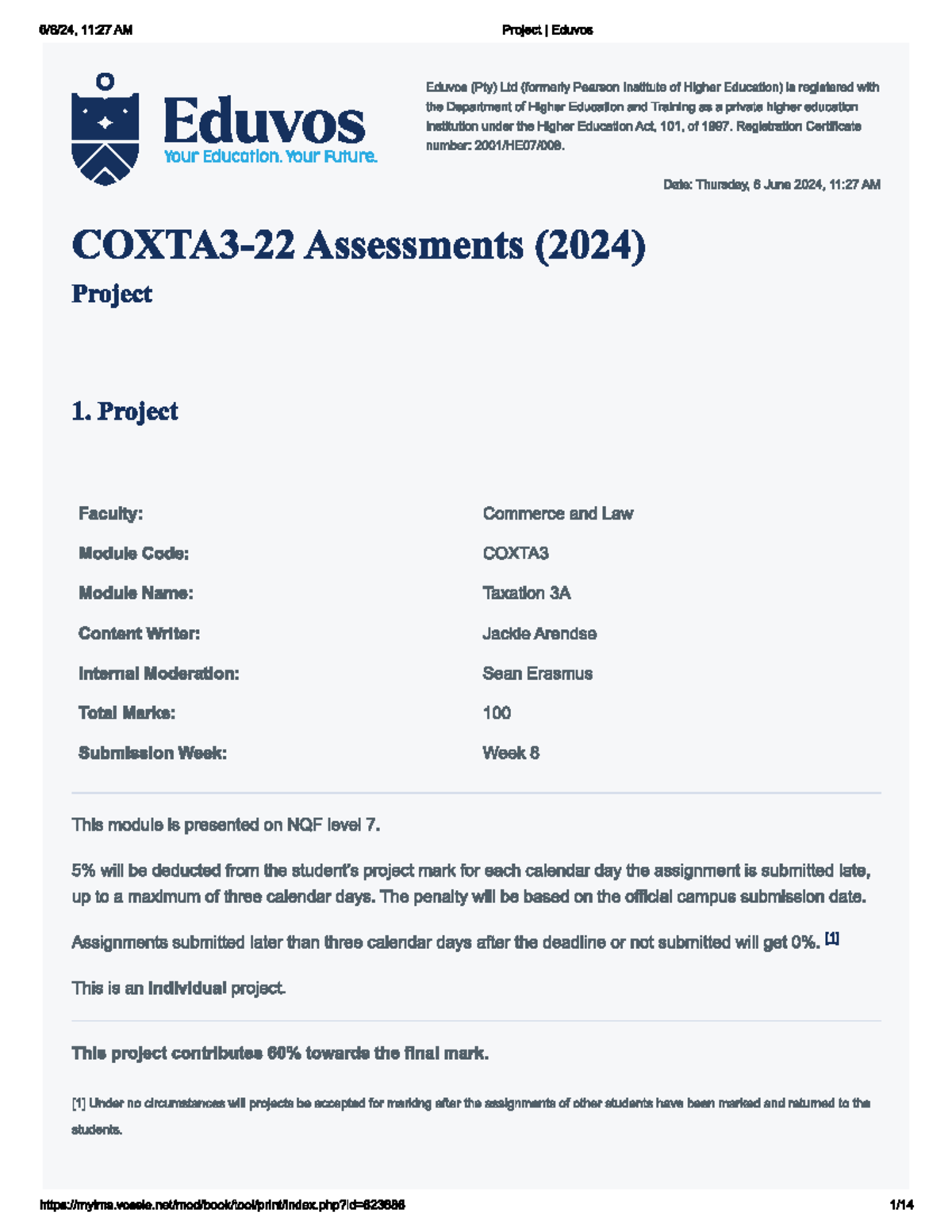 Taxation Project - 11:27 AM Project Eduvos Eduvos (Pty) Ltd (formerly Pearson Institute of ...