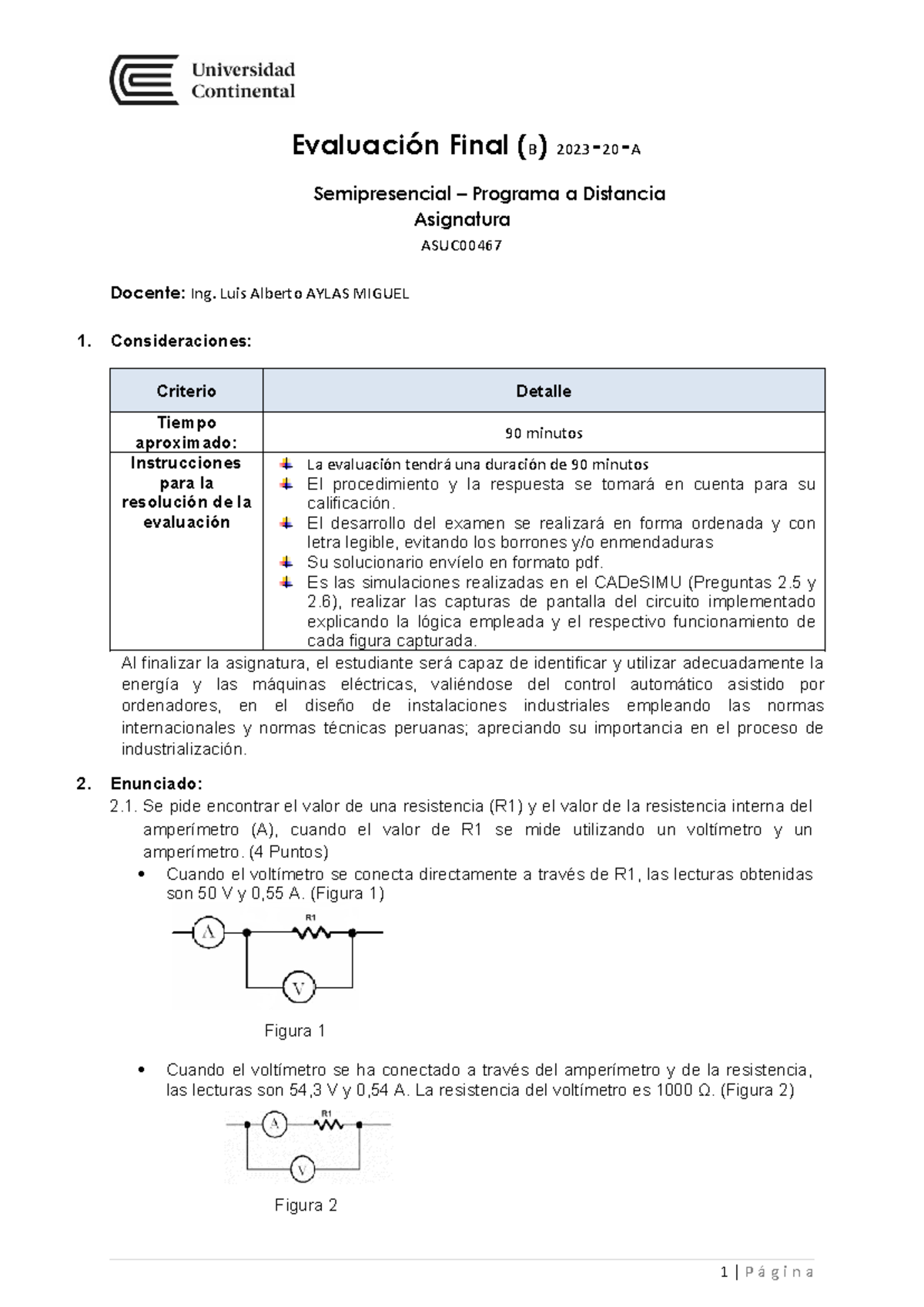 Examen final Ingeniería Eléctrica - Evaluación Final (B) 2023 - 20 - A Semipresencial – Programa ...