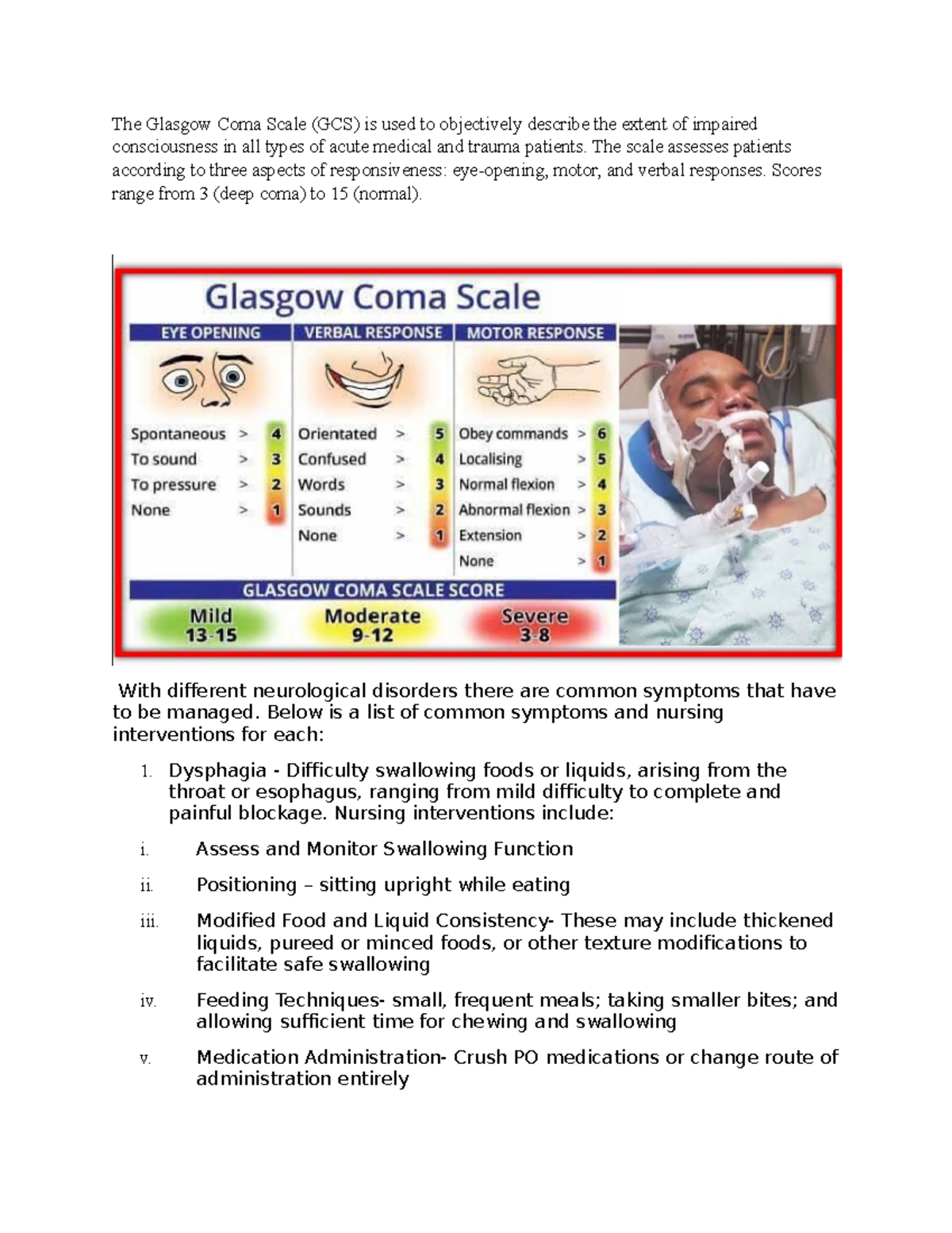 Test 3 Study guide - RH - The Glasgow Coma Scale (GCS) is used to ...