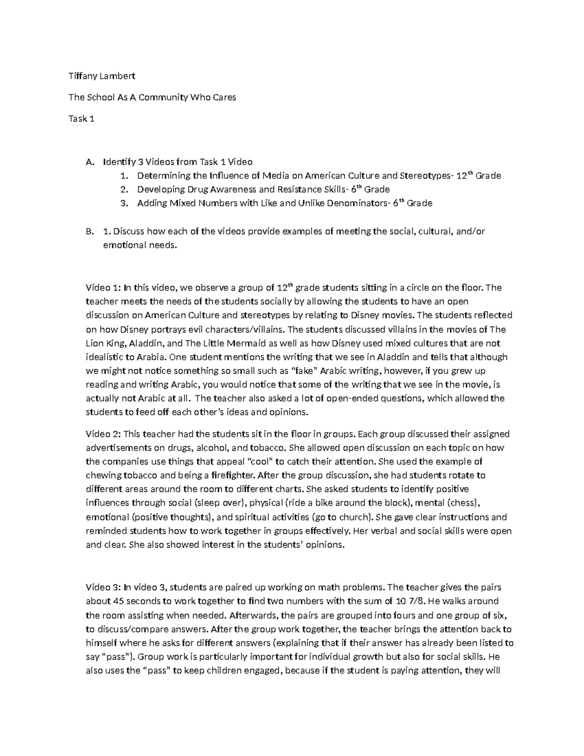 D090 Task 1 - D090 Task 1 - Tiffany Lambert The School As A Community ...