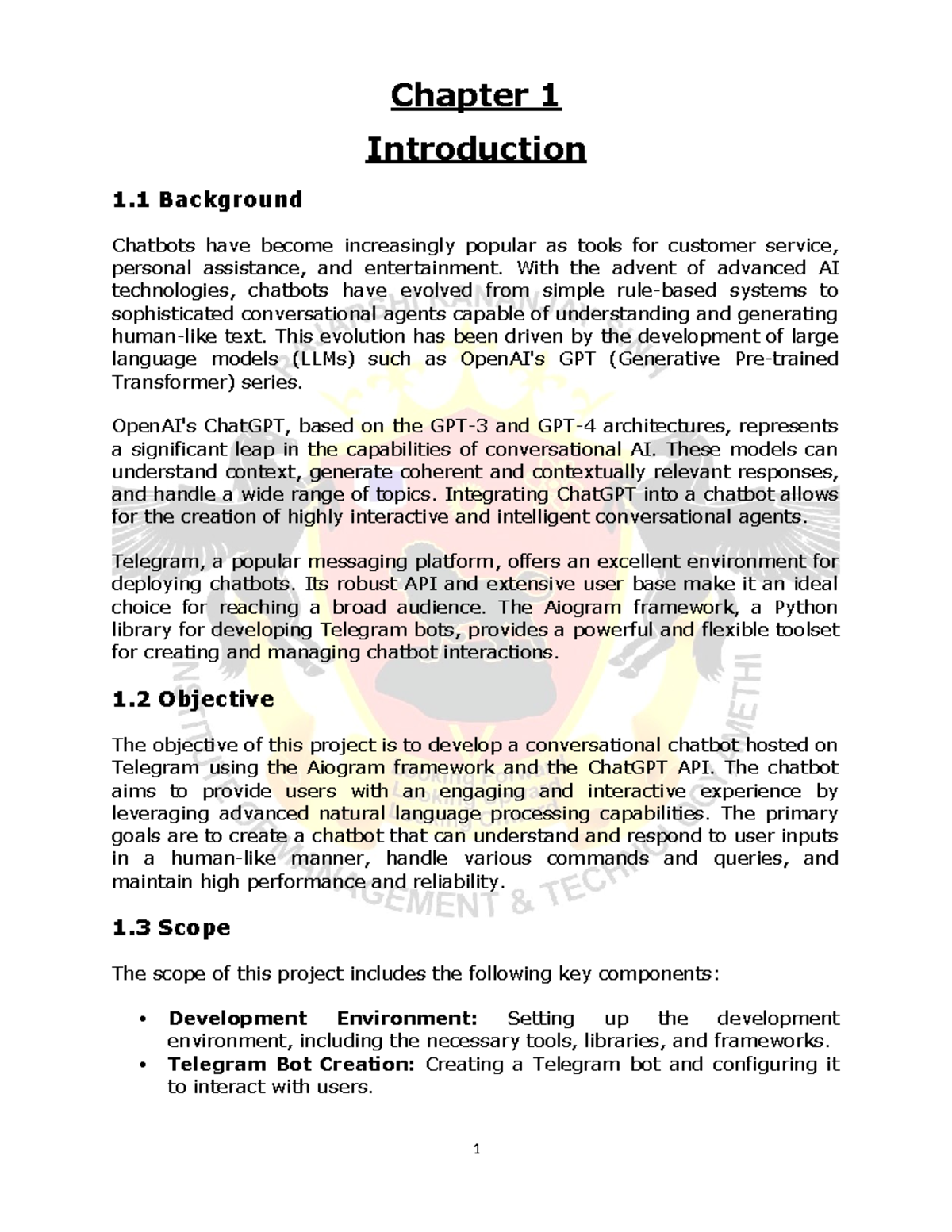 project report aktu - Chapter 1 Introduction 1 Background Chatbots have ...