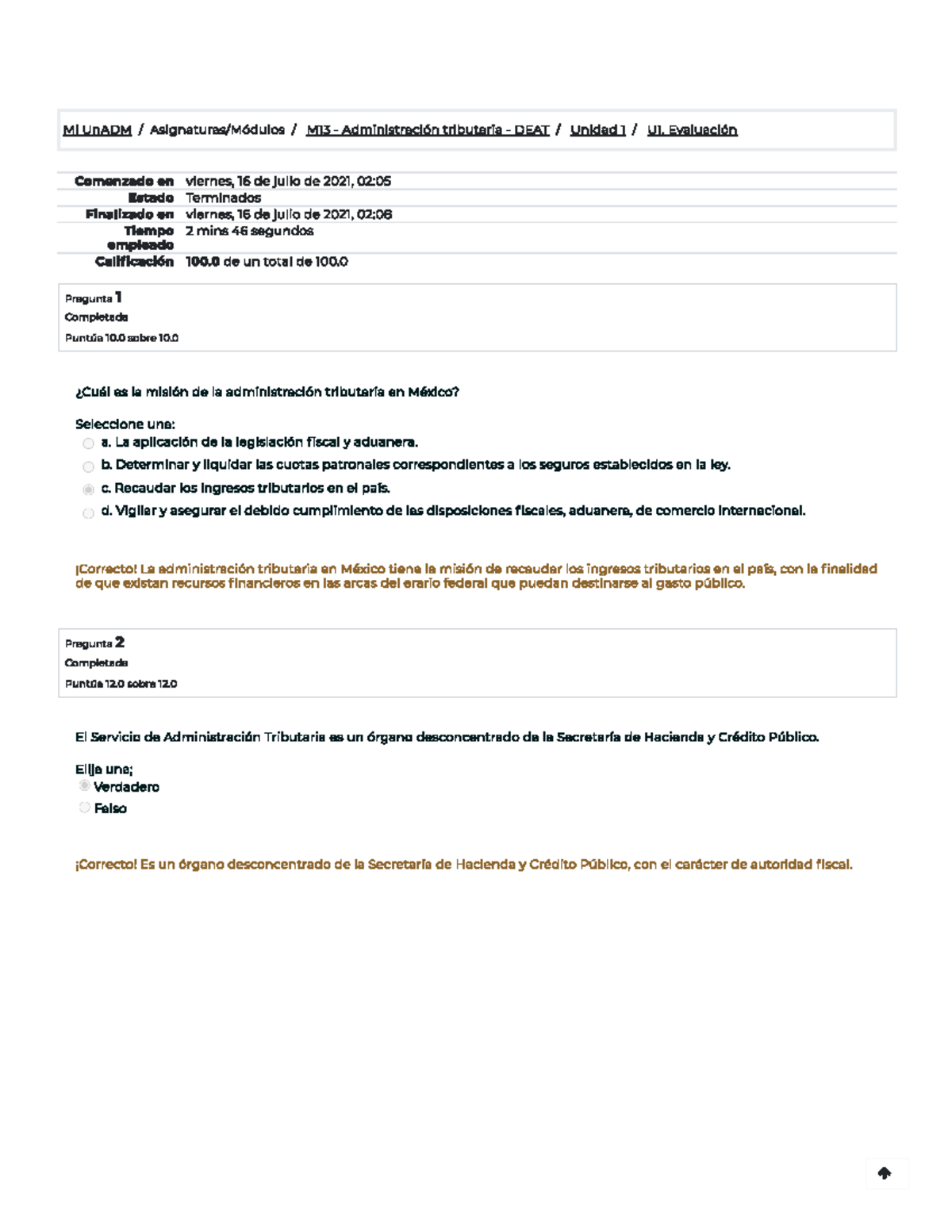 Evaluación M13 U1 - Administración tributaria - Studocu