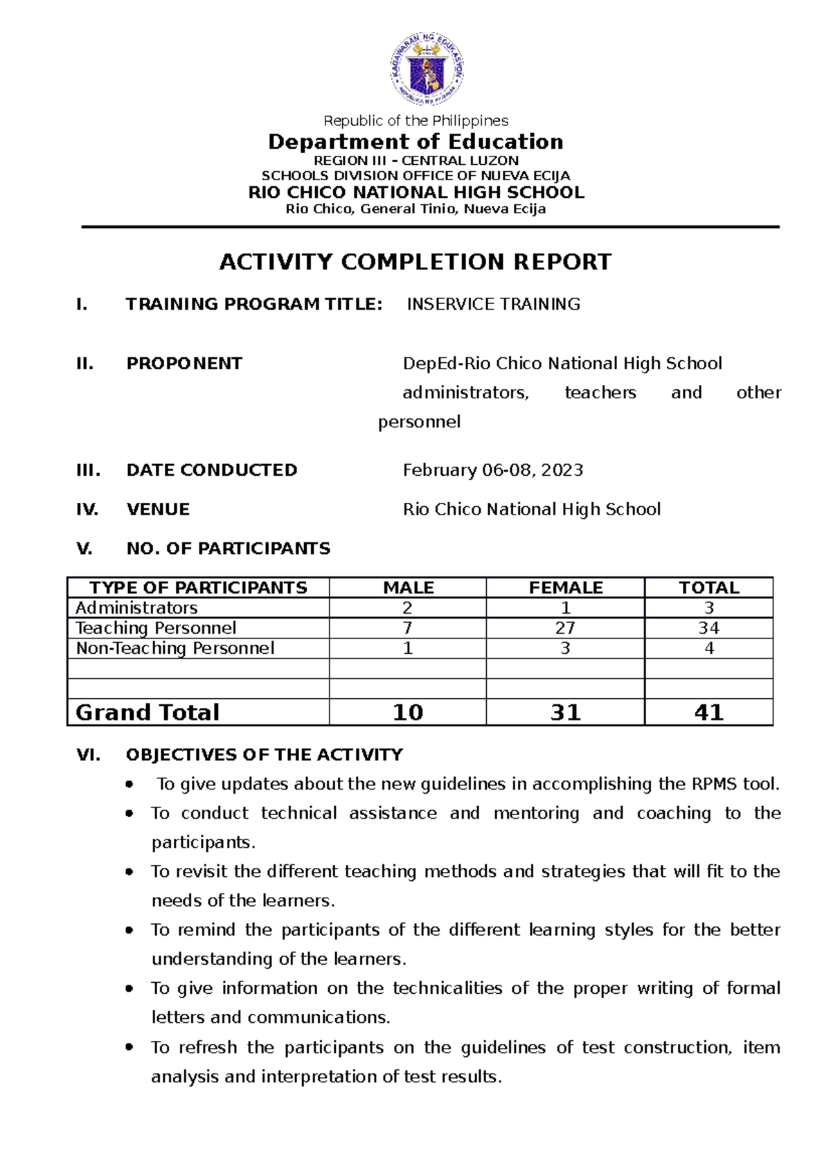 Activity-Completion-Report - Republic of the Philippines Department of ...