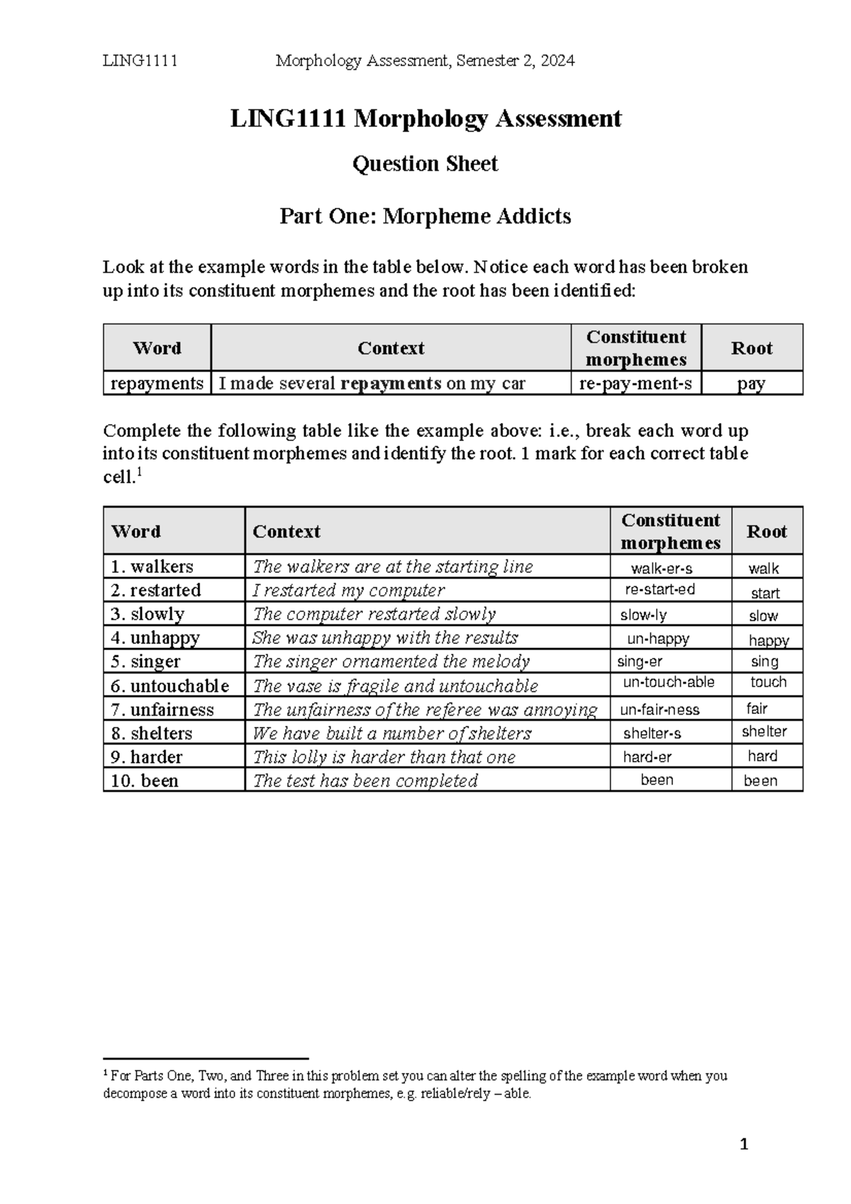 Ling1111 Morph Assessment 2024 Questions - LING1111 Morphology ...