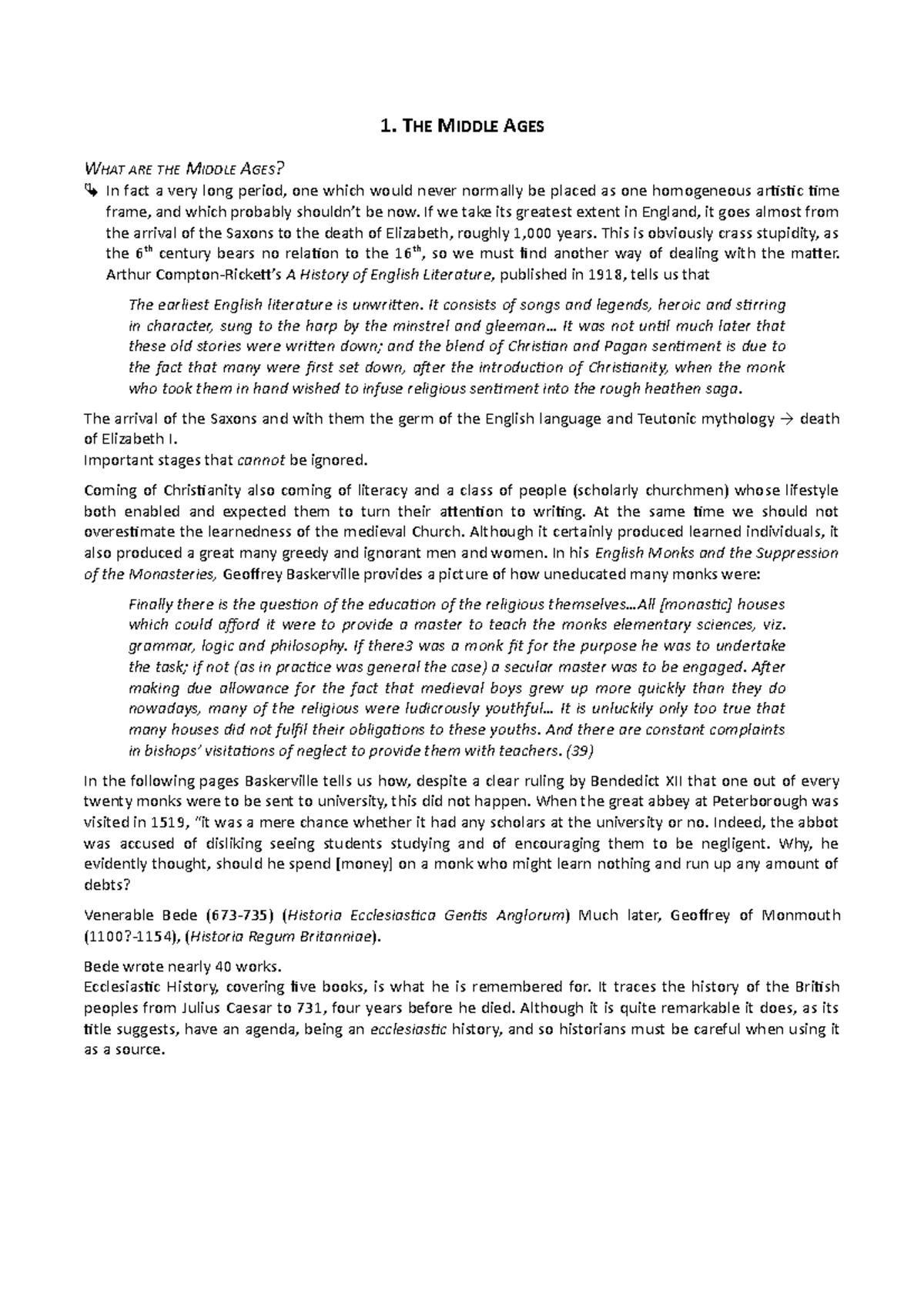 1. The Middle Ages - Lecture notes of the course English Literature and ...