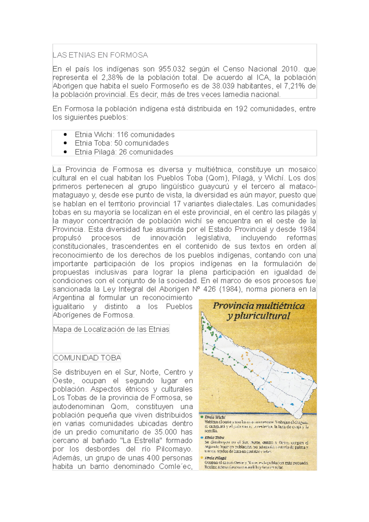 Pueblos originarios - LAS ETNIAS EN FORMOSA En el país los indígenas ...