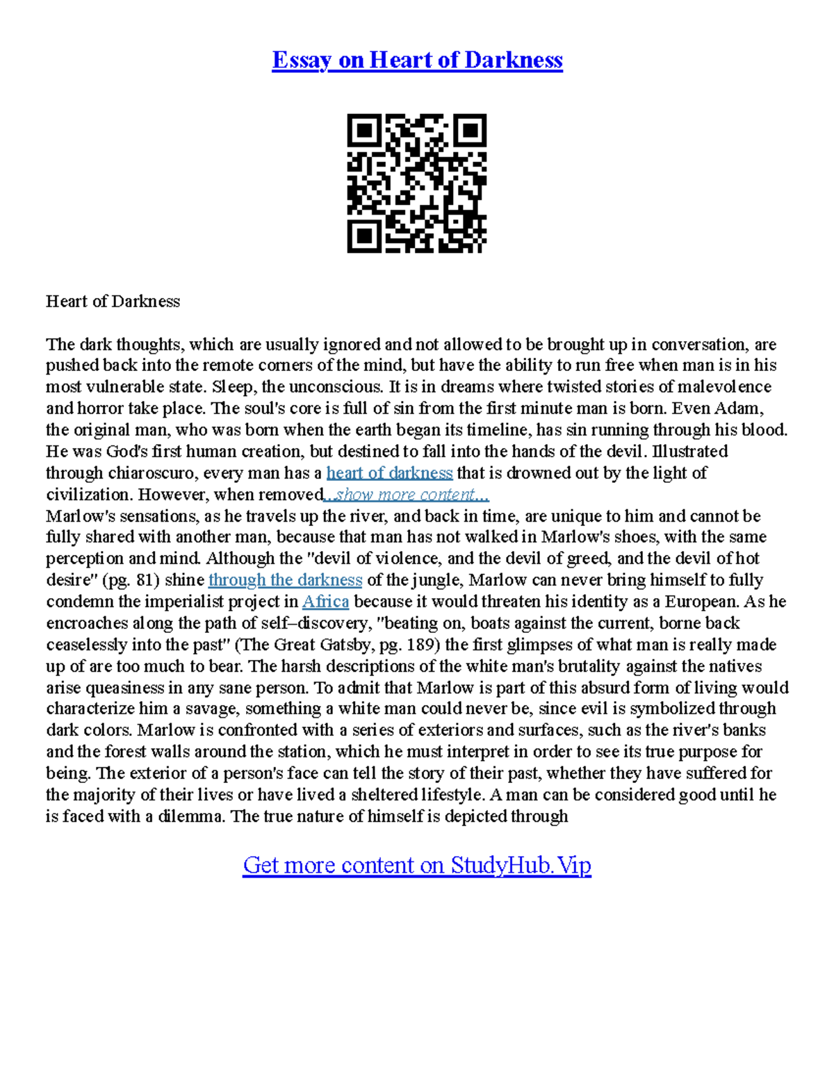 Heart Of Darkness Essay Topics - Essay on Heart of Darkness Heart of ...