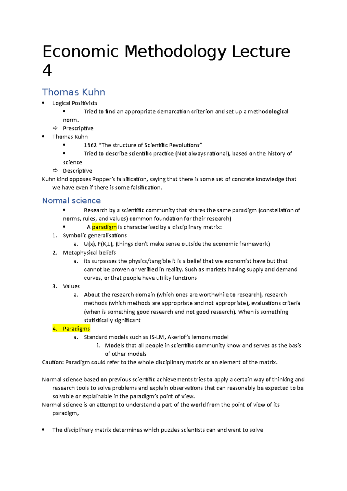 Economic Methodology Lecture 4 - Economic Methodology Lecture 4 Thomas ...