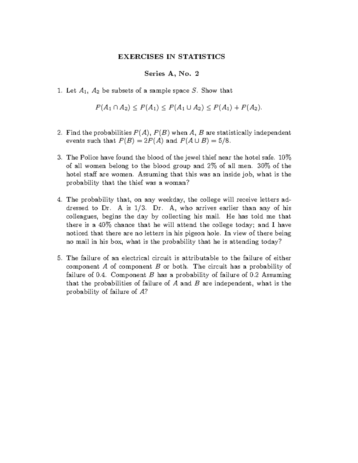 Elementary Probability, Bayes Theorem exercise 2 - EXERCISES IN ...