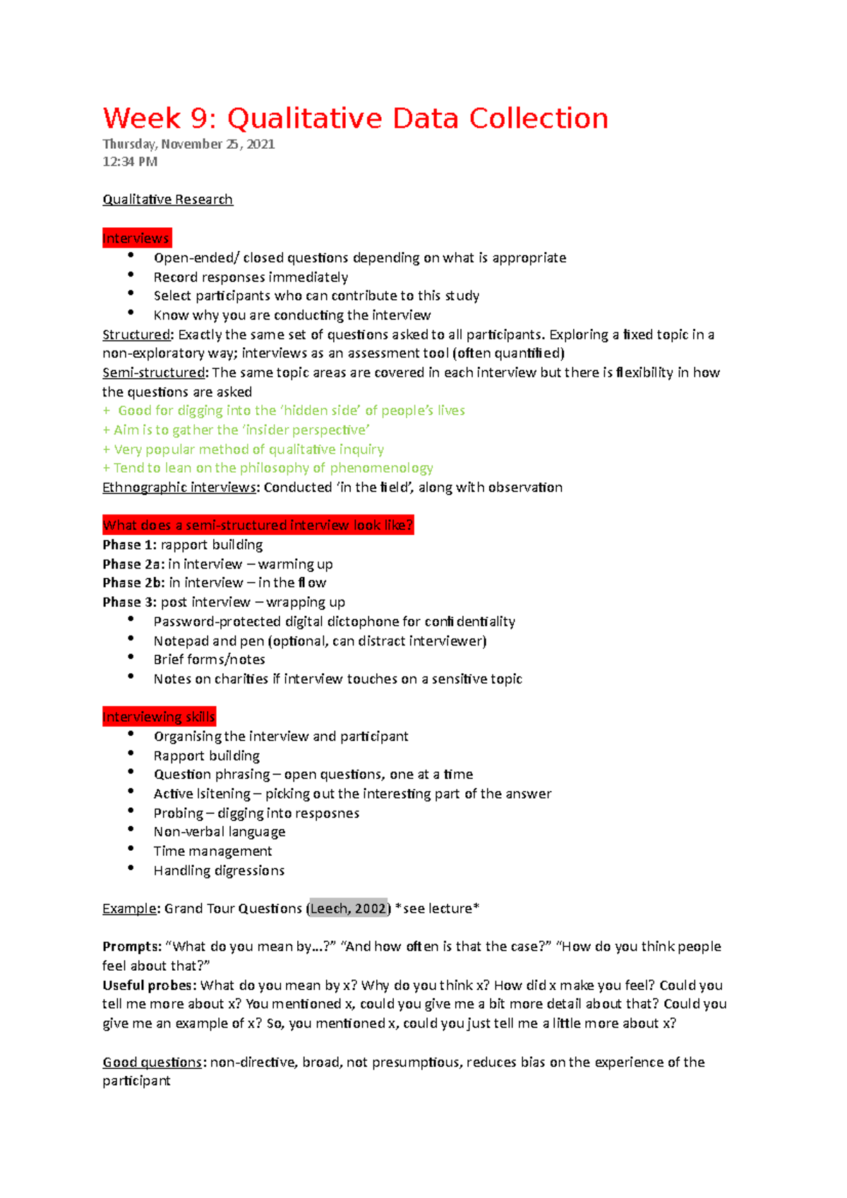 Week 9 Qualitative Data Collection - Week 9: Qualitative Data ...