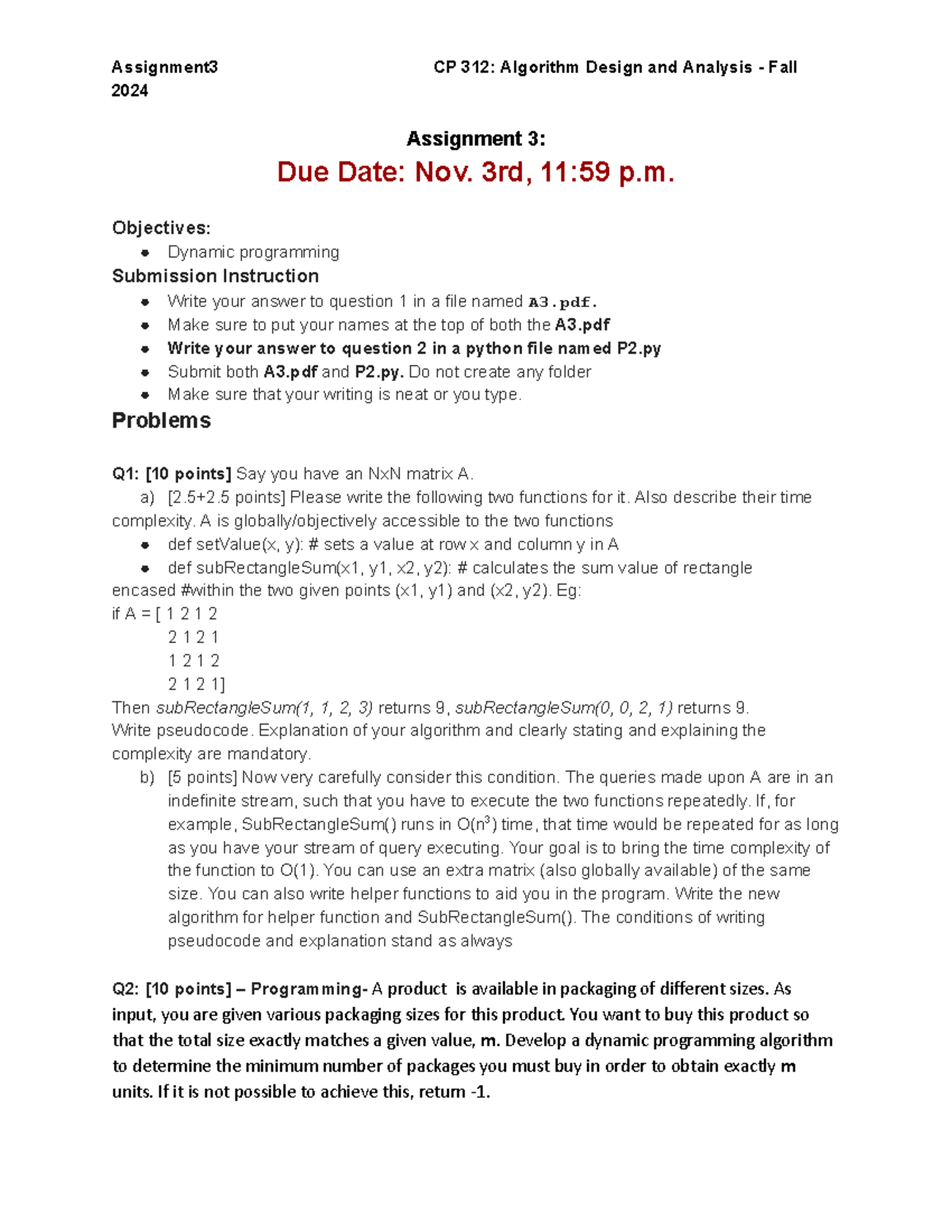Assignment 3-CP312-Fall2024d - Assignment3 CP 312: Algorithm Design and ...